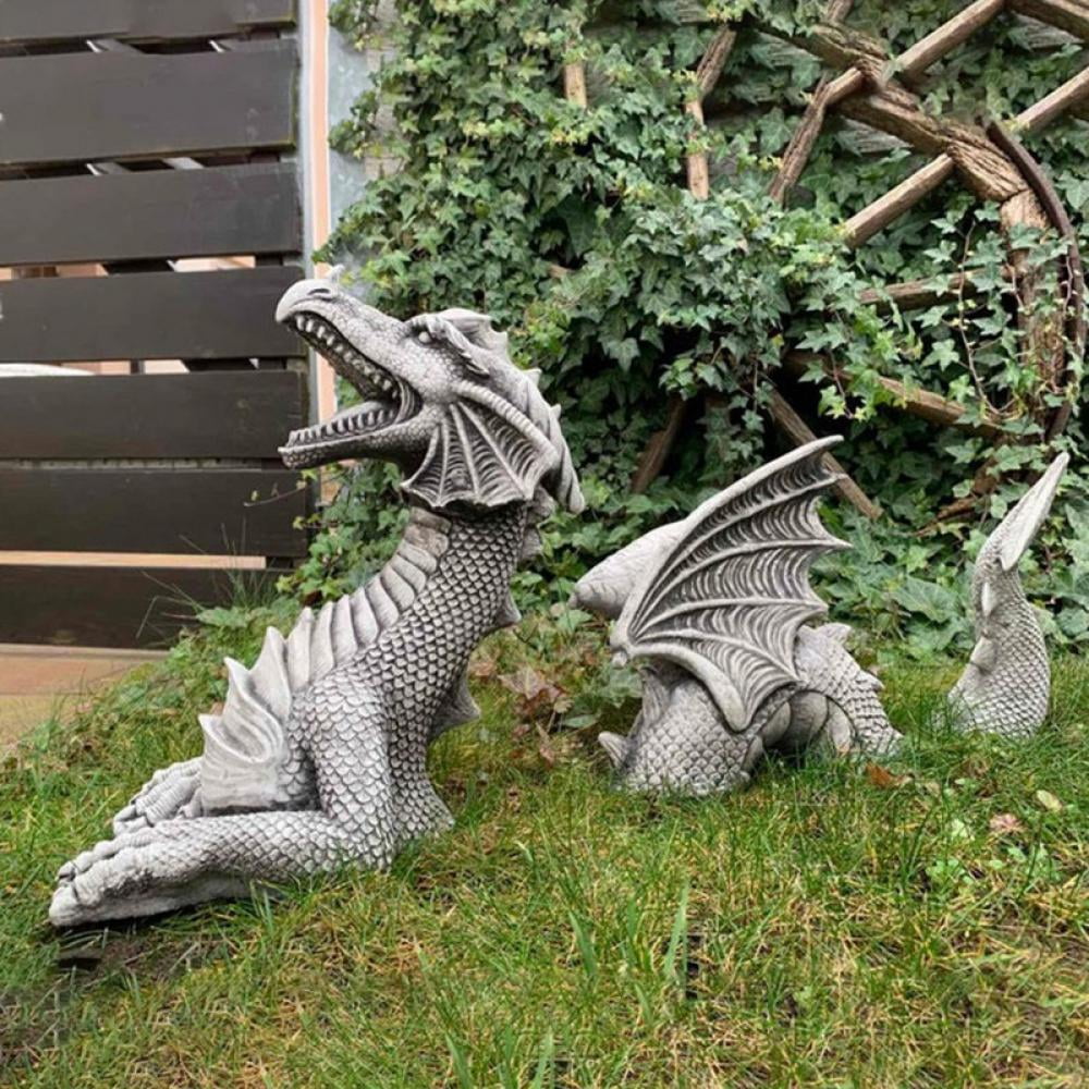 Large Dragon Gothic Garden Decor Statue, The Dragon of Castle Moat Lawn ...