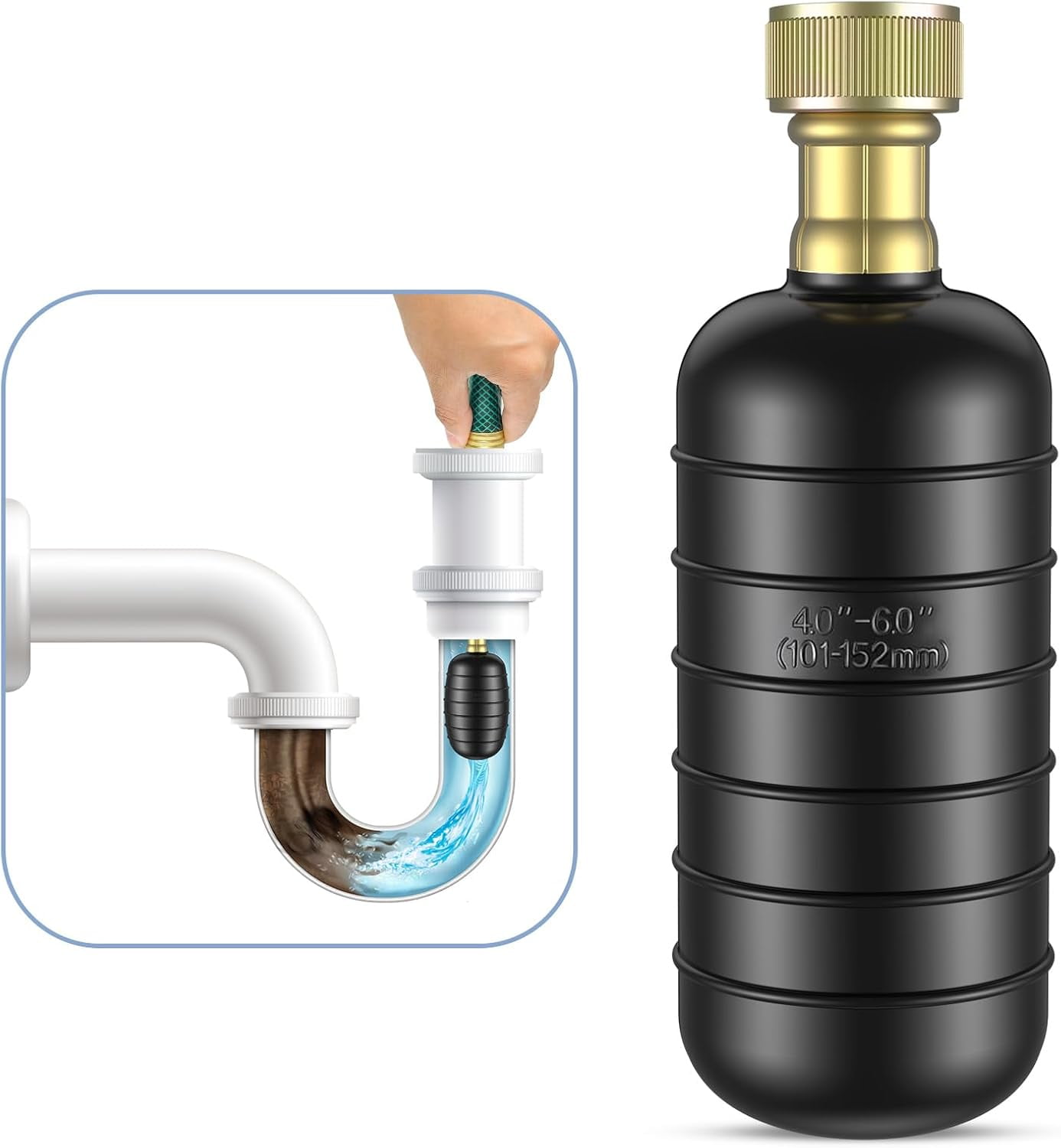 Large Drain Cleaning Bladder Fits 4" to 6" Pipes, Rubber Drain Bladder ...