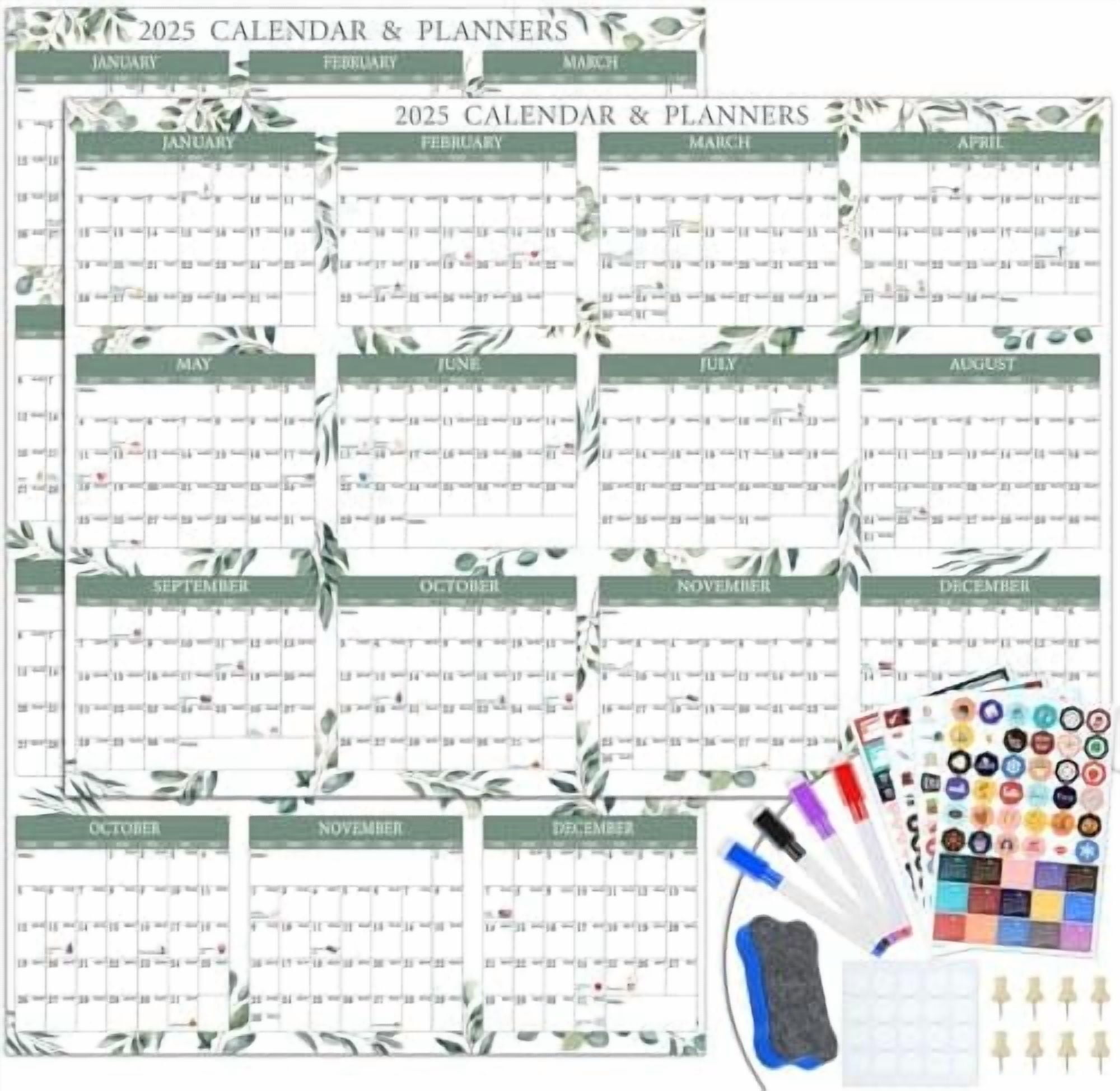 Large Dry Erase 2025 Calendar for Wall 48x32in Greenery Erasable 12 ...