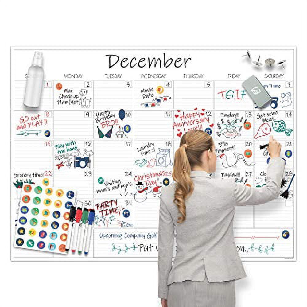 Large Dry Erase Calendar - 36x48 Undated Erasable Monthly Calendar ...