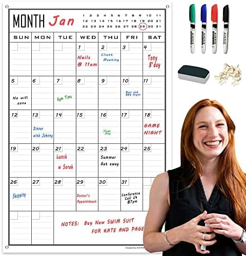 Large Dry Erase Calendar For Wall Monthly,24x36 Inch Big Vertical Blank ...