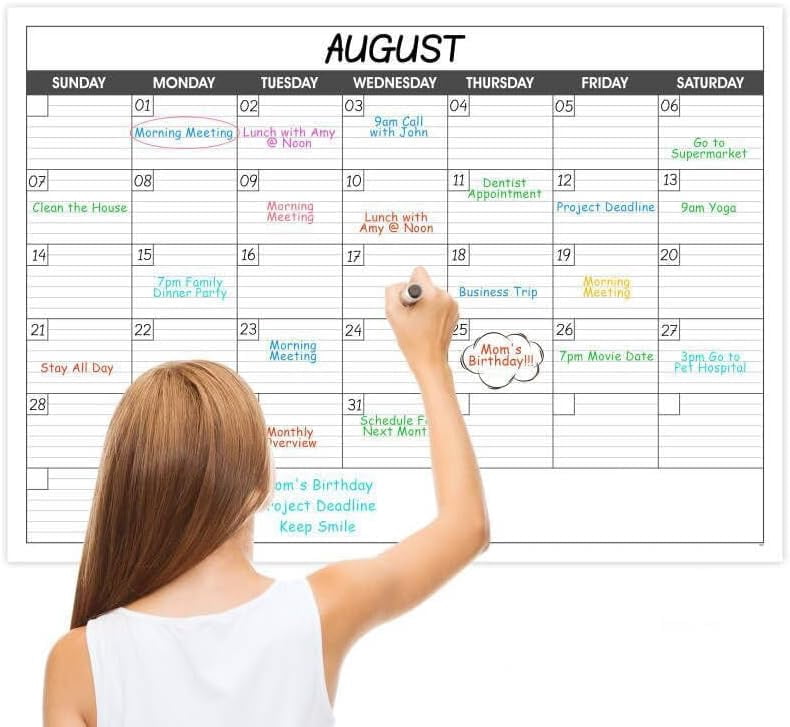 Large Dry Erase Calendar for Wall - Undated 1 Month Big Wall Calendar ...