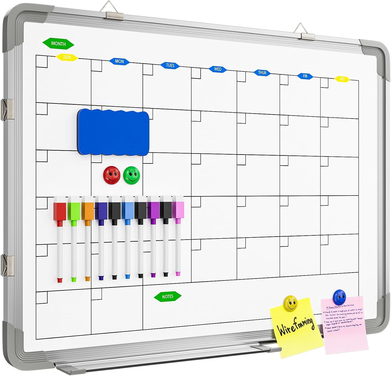 Large Dry Erase Calendar Whiteboard for Wall, 24" X 18" Magnetic White ...