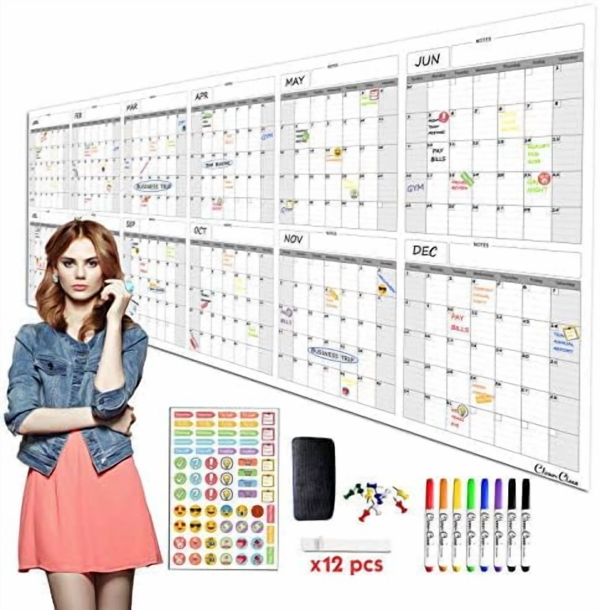 Large Dry Erase Wall Calendar - 36"x96" 12-month 2025 Undated Yearly ...