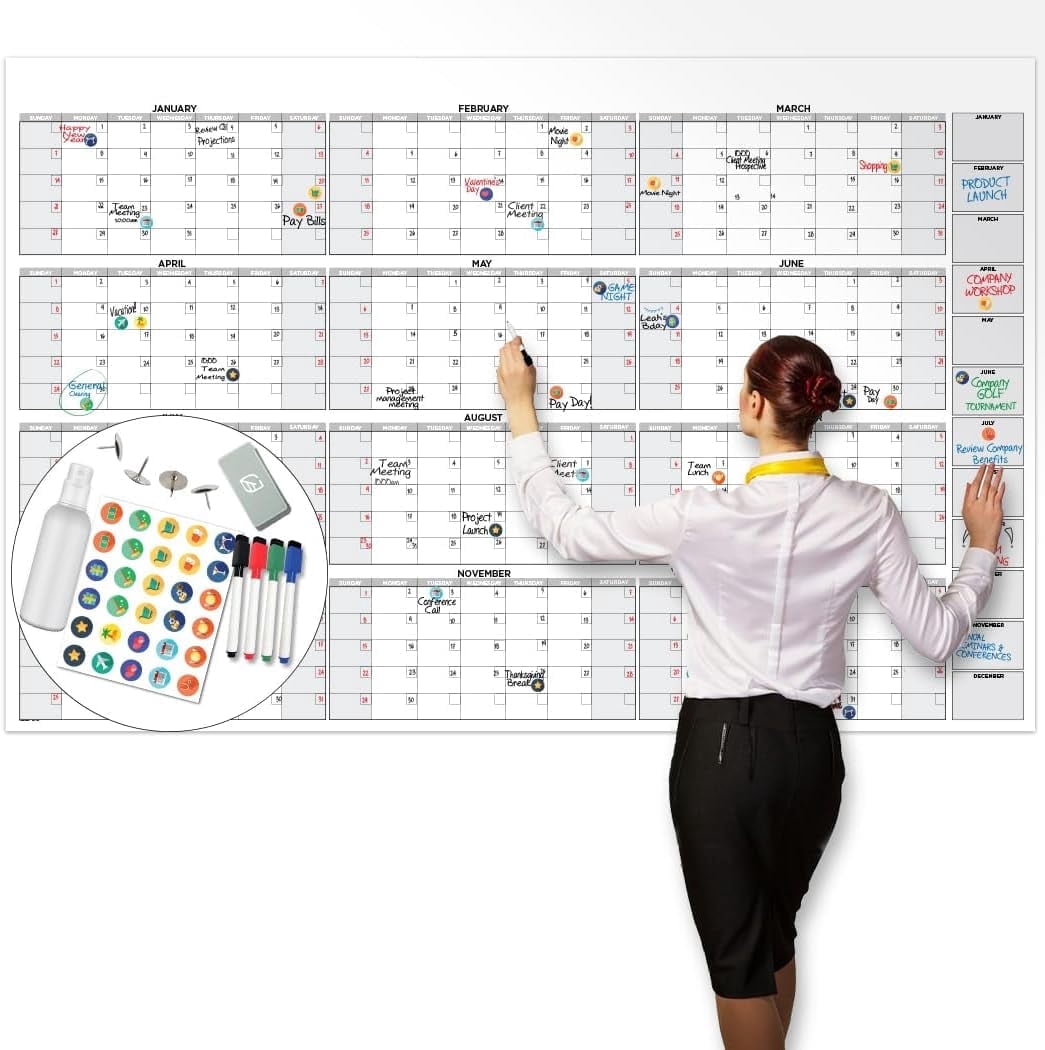 Large Dry Erase Wall Calendar - 38" x 58" - Undated Blank Reusable ...