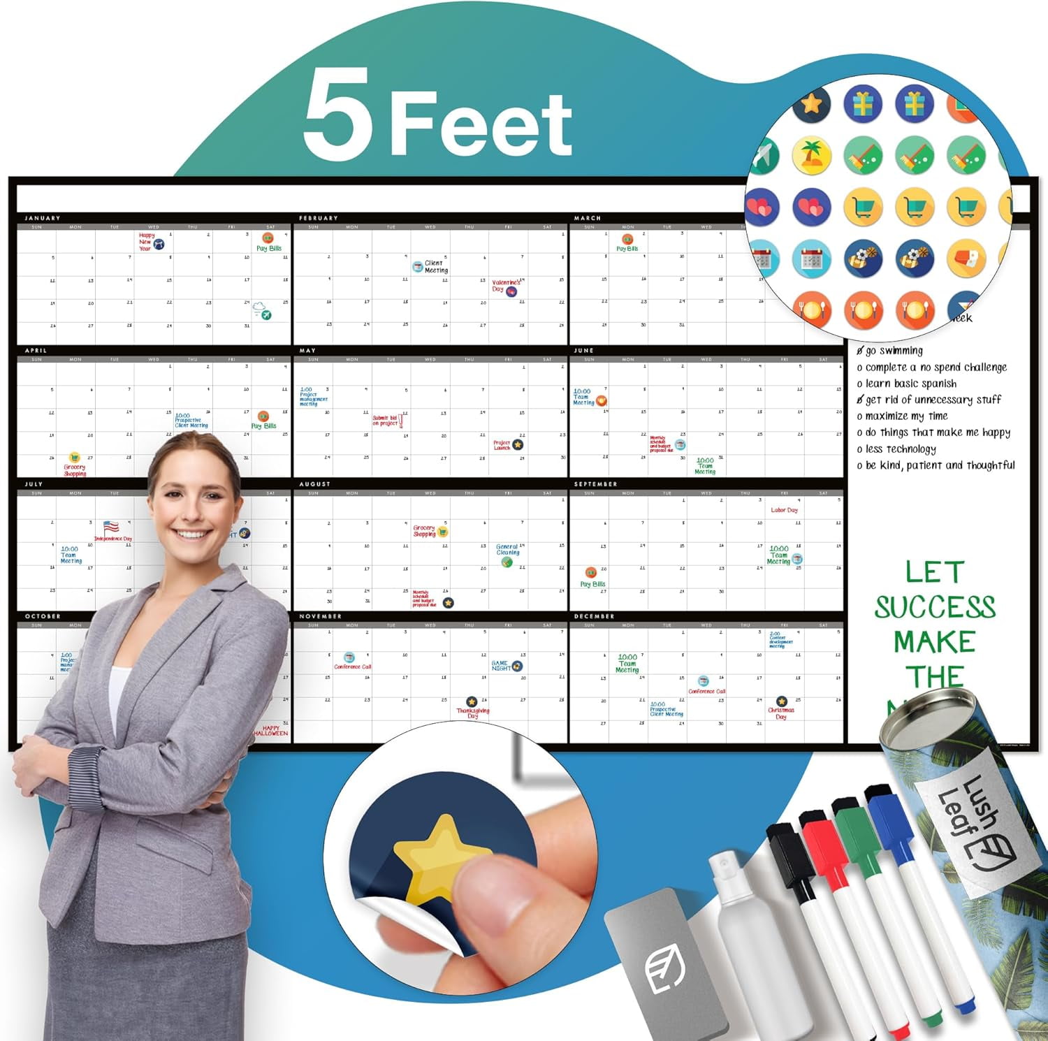 Wall Calendar Whiteboard, 38" x 68" - Dry Erase, Undated, Yearly ...