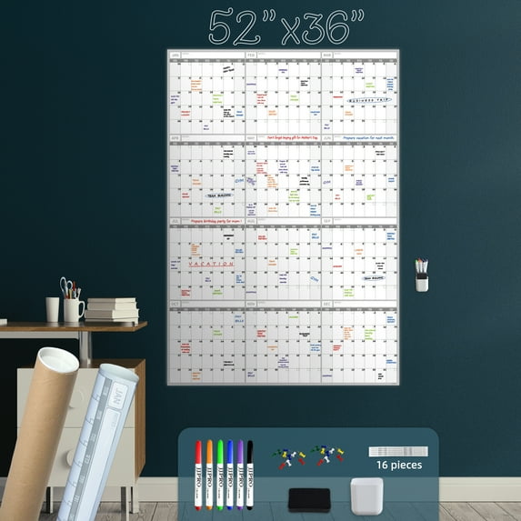 Large Dry Erase Wall Calendar - 52x36 Inches - Blank Undated Yearly ...
