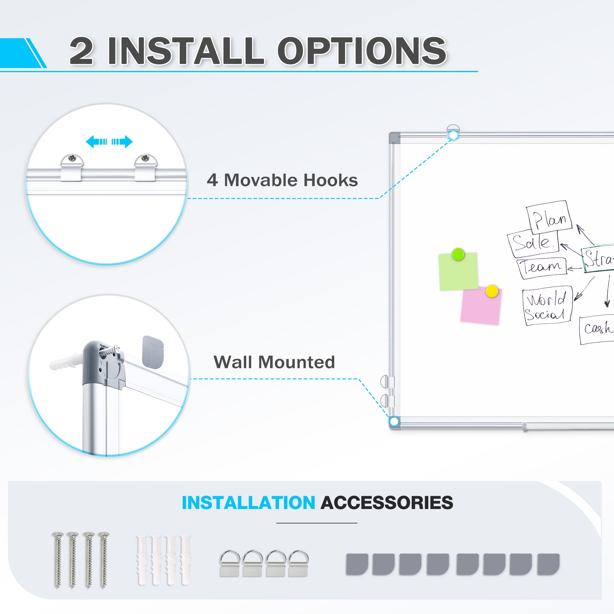 Large Dry Erase White Board Double Sided Magnetic Foldable Whiteboard ...