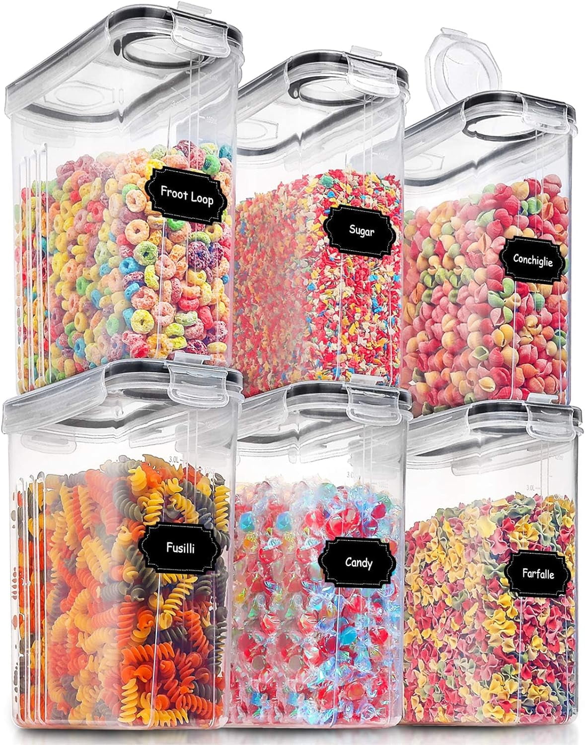 Large Dry Food Storage Containers with Lids, 6PCS Airtight Cereal ...