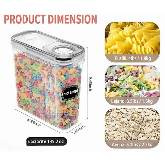 Large Dry Food Storage Containers with Lids, 6PCS Airtight Cereal ...