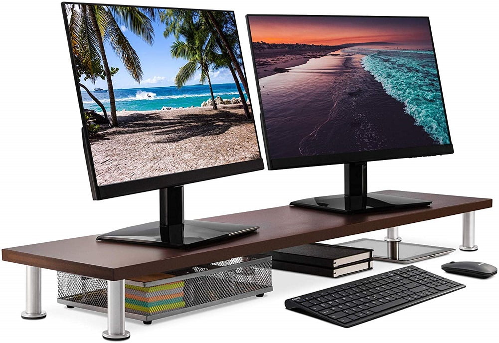 Large Dual Monitor Stand for Computer Screens Solid Bamboo Supports ...