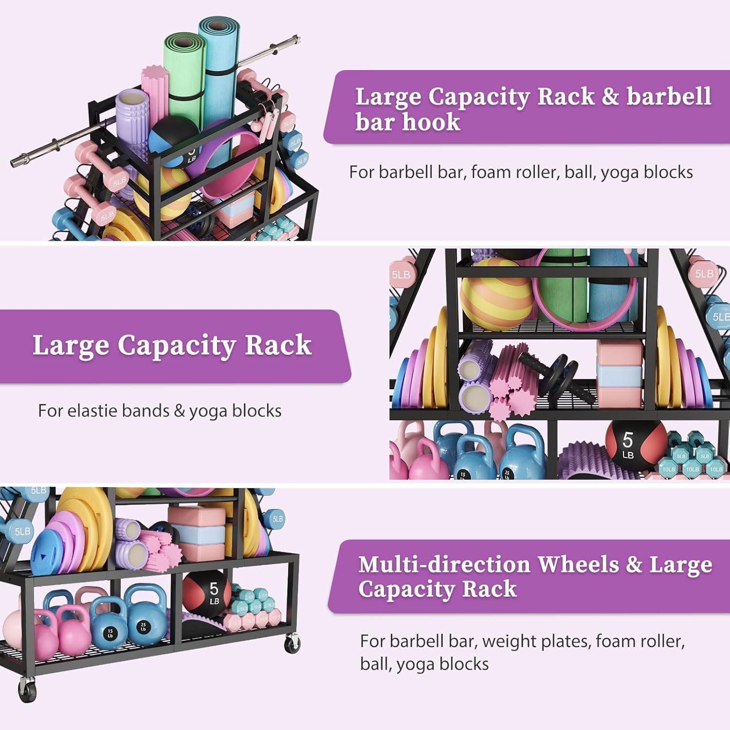 Large Dumbbell Rack with Wheels, Home Gym Storage Organizer, Multi ...
