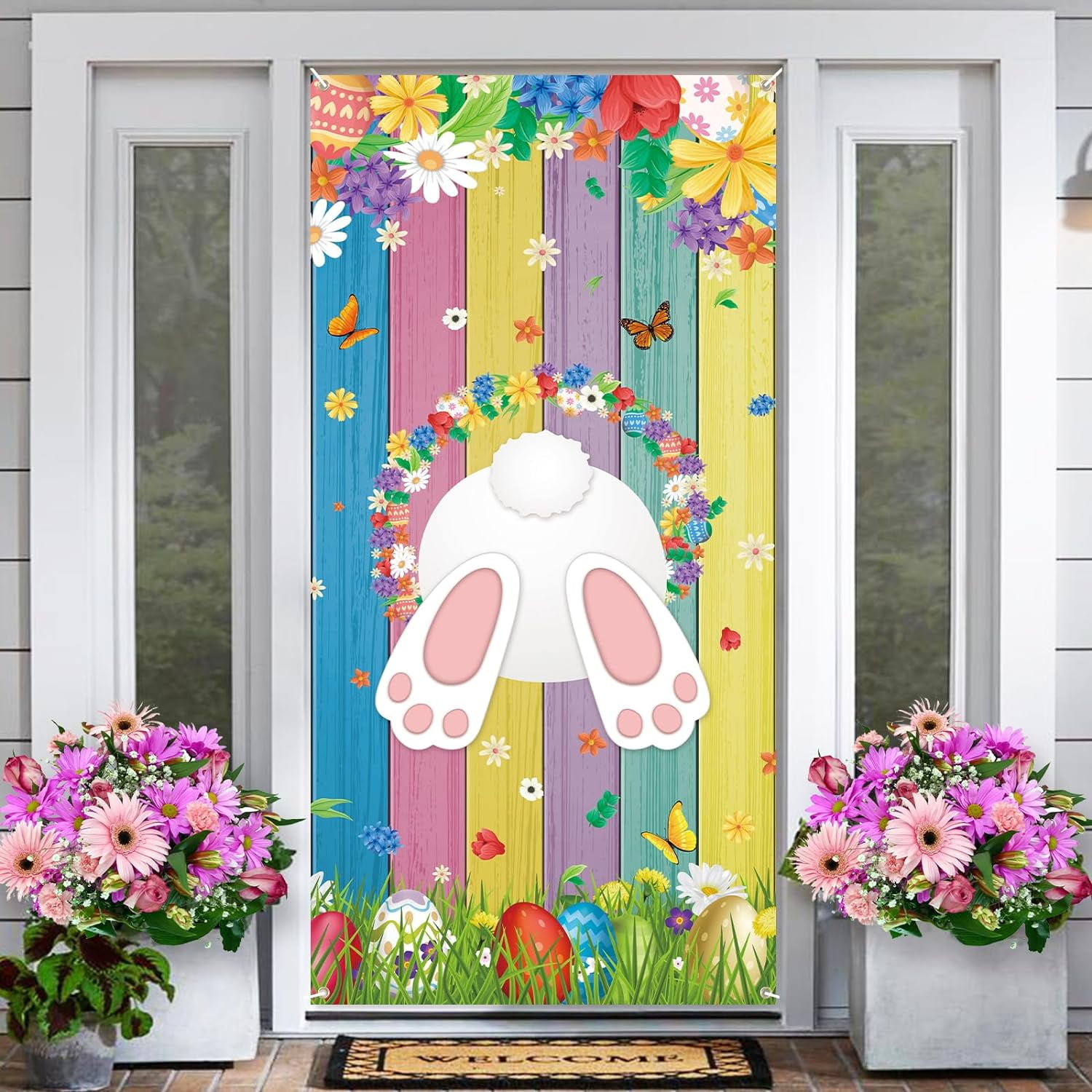 Large Easter Door Cover Decorations 6x2.9 Ft Happy Easter Party ...