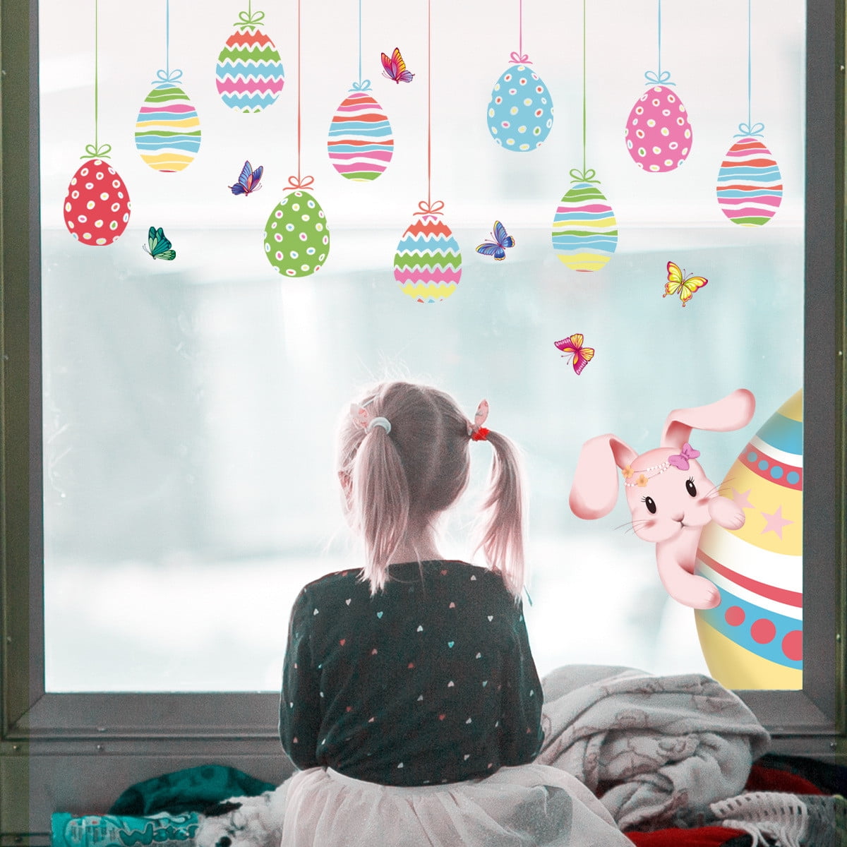 Large Easter Window Clings Decorations for Glass Windows Easter Eggs ...