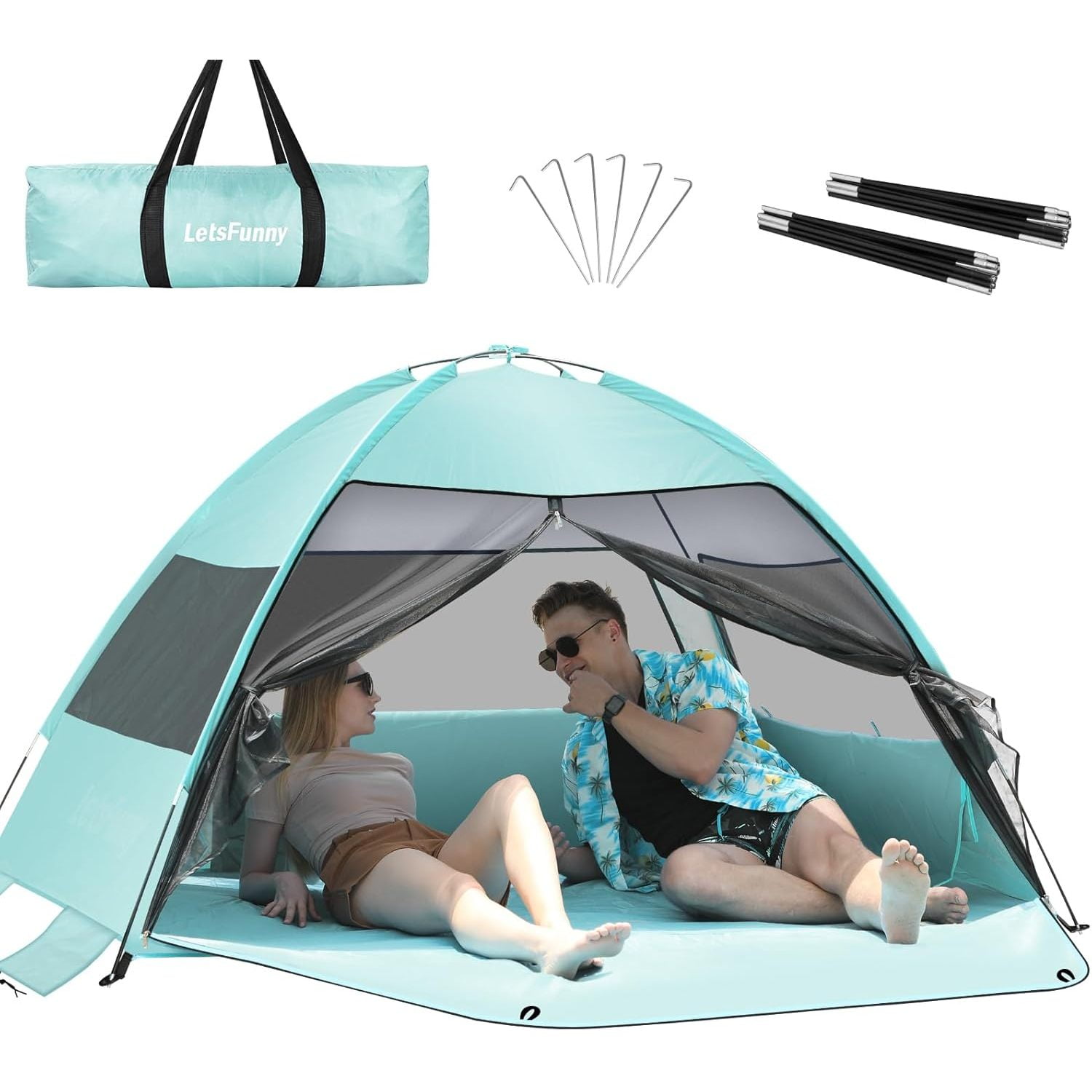 Large Easy Setup Beach Tent,Anti-UV Beach Shade Beach Canopy Tent Sun ...