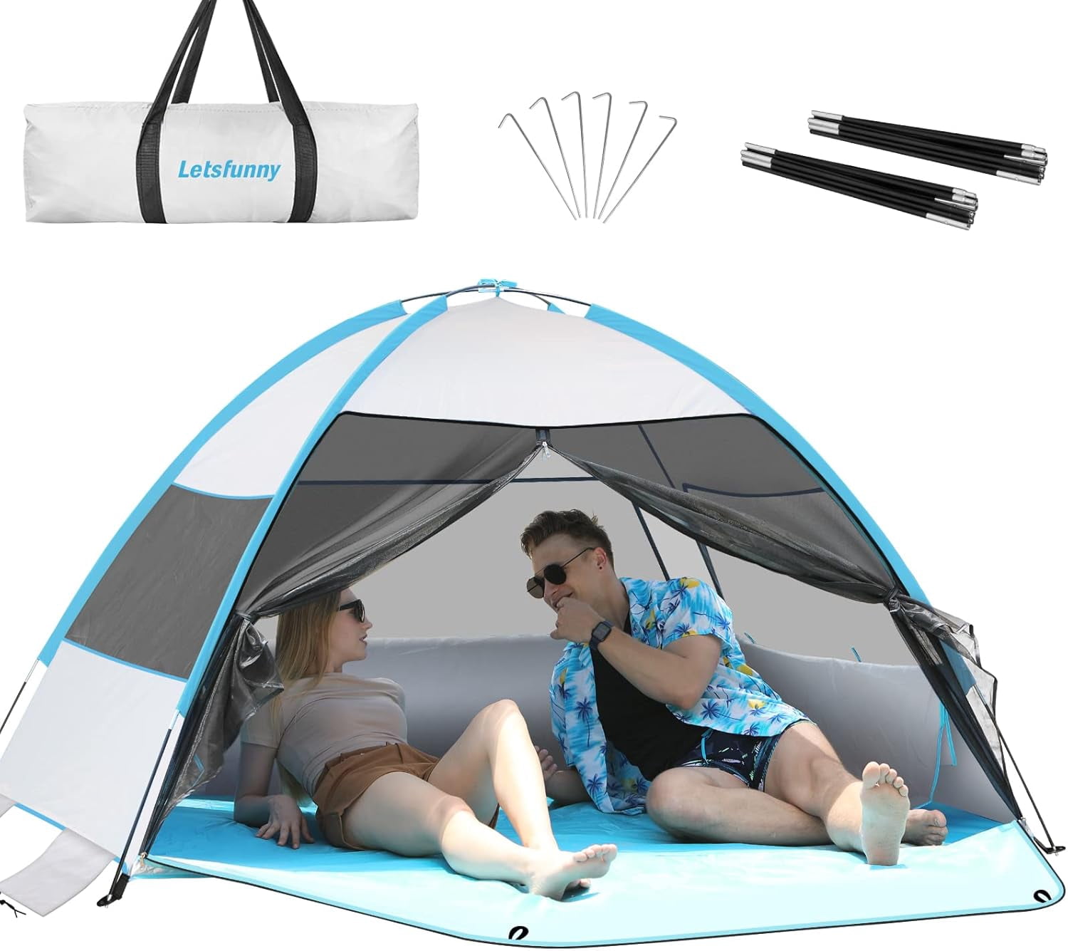 Large Easy Setup Beach Tent,Anti-UV Beach Shade Beach Canopy Tent Sun ...