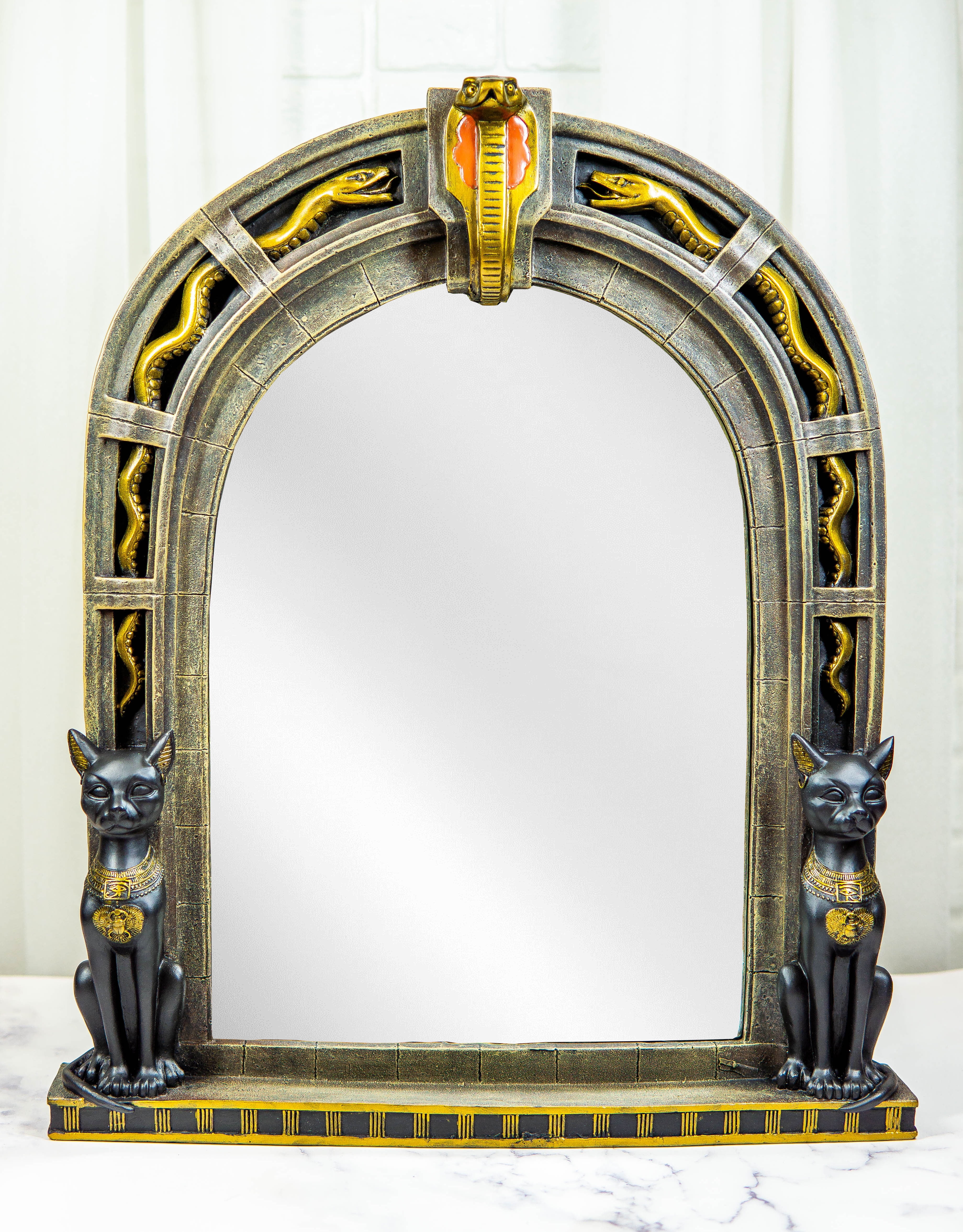 Large Egyptian Uraeus Cobra With 2 Scarab Bastet Cats Wall Decor Mirror ...