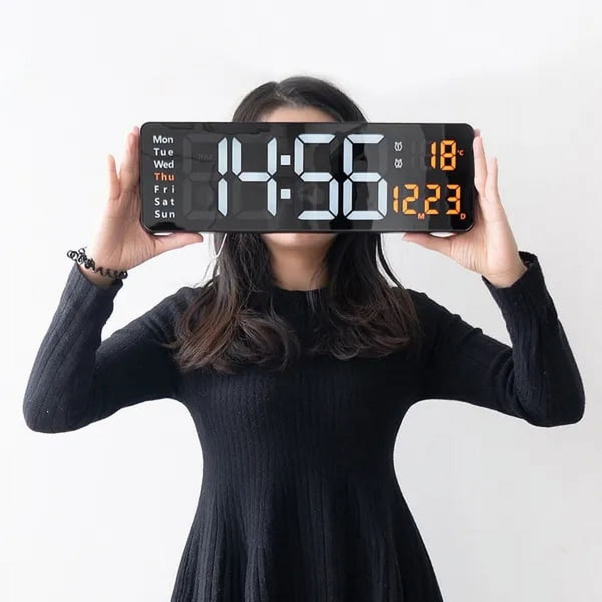 Large LED Wall Clock with Remote Control, Temp, Date, Week Display ...