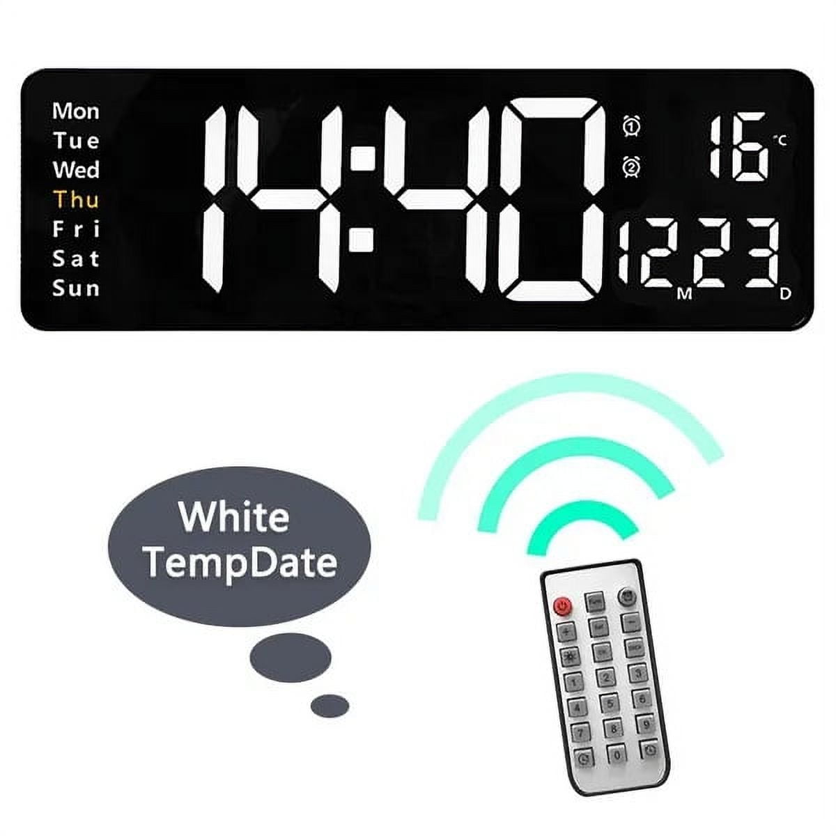 Large Electronic Digital Wall Clock Remote Control Temp Date Week Display Power Off Memory Table ...