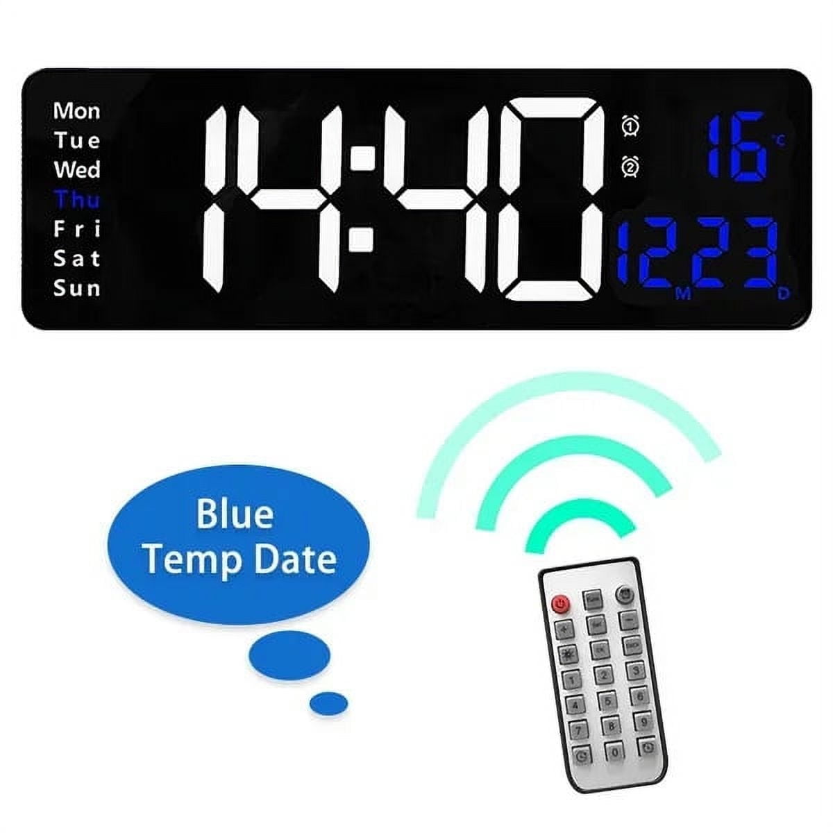 Large Electronic Digital Wall Clock Remote Control Temp Date Week ...