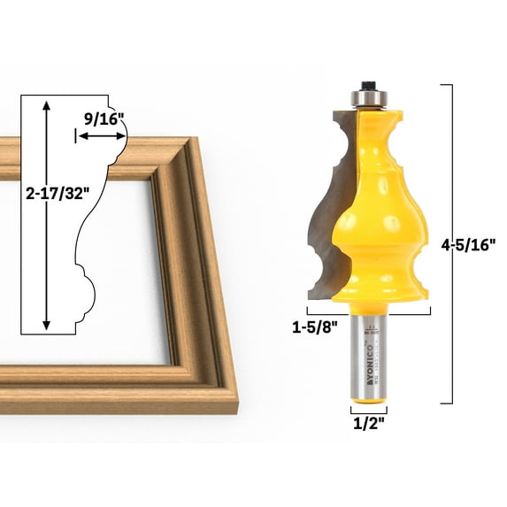 Large Elegant Picture Frame Molding Router Bit - 1/2" Shank - Yonico ...
