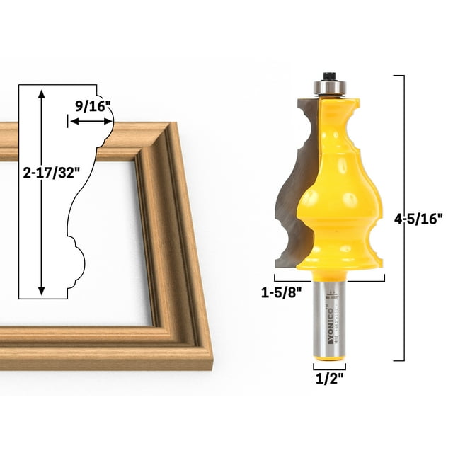 Large Elegant Picture Frame Molding Router Bit - 1/2" Shank - Yonico ...