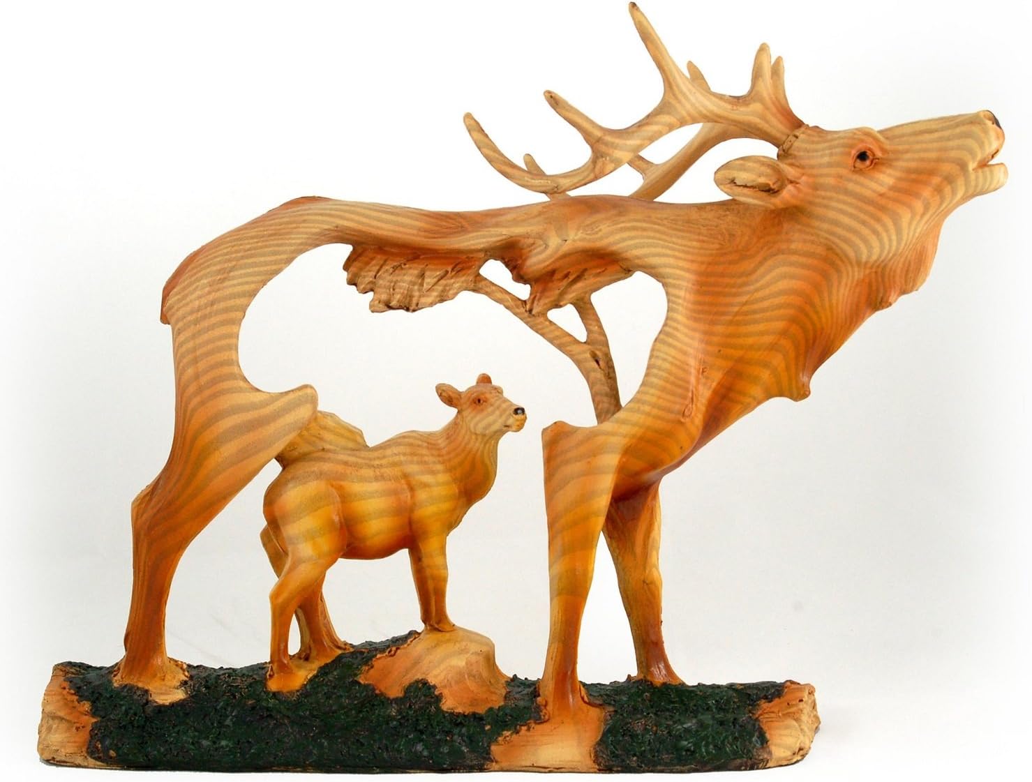 Large Elk and Baby Walking in The Wild Faux Wood Figurine, Office Desk ...
