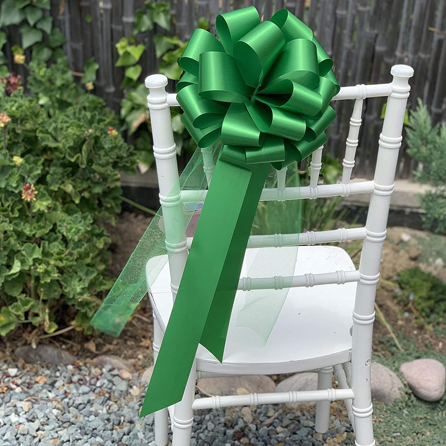 Large Emerald Green Pull Bows with Long Tulle Tails - 9" Wide, Set of 6 ...
