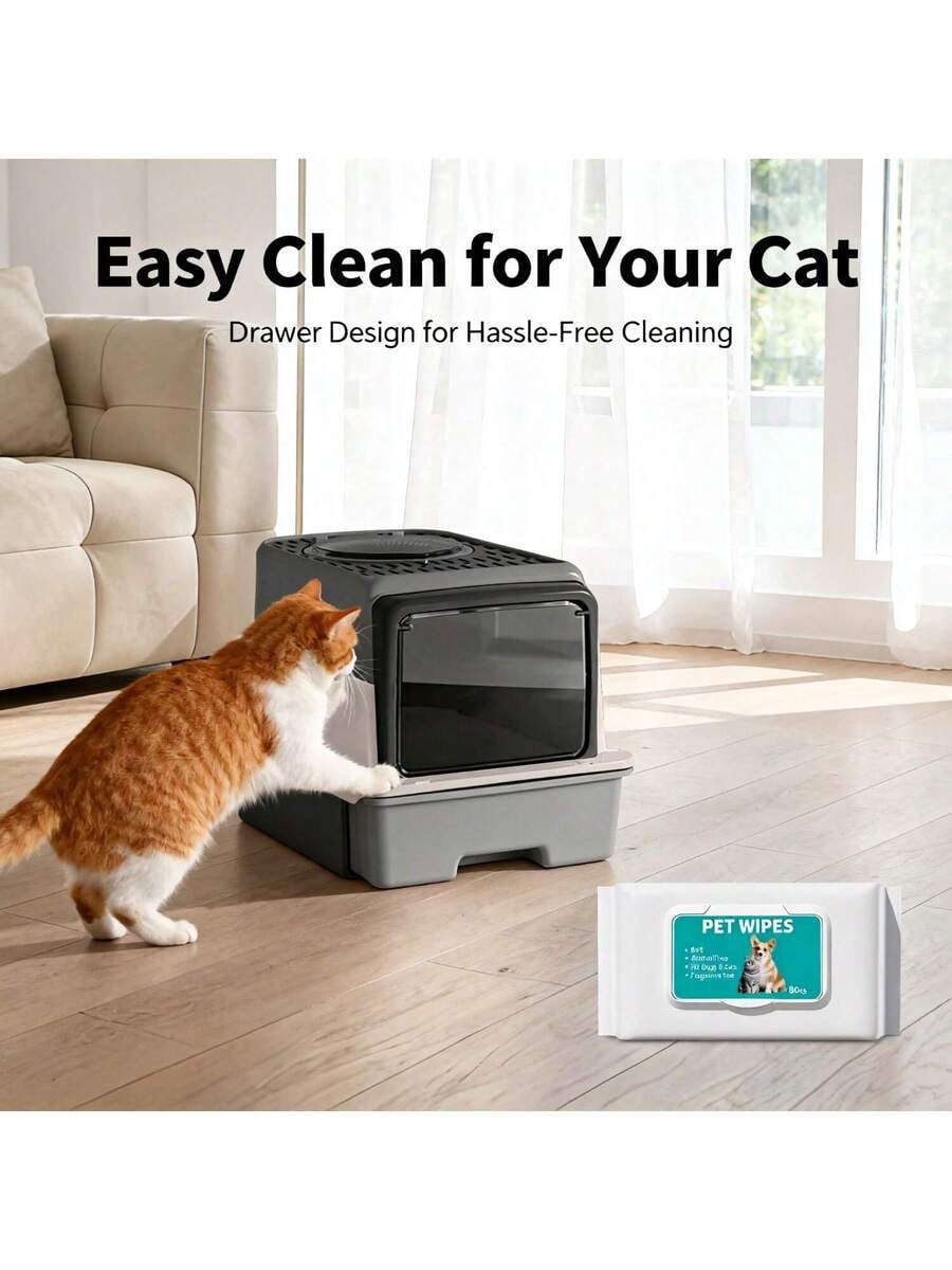 Large Enclosed Cat Litter Box, Top Sifting Grate & Slide-Out Drawer for ...