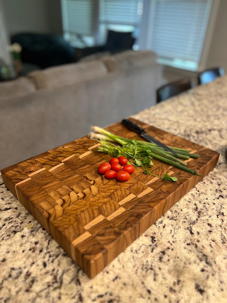 Large End Grain teak wood ,Chopping Board, Butcher Block. Large -17 x ...
