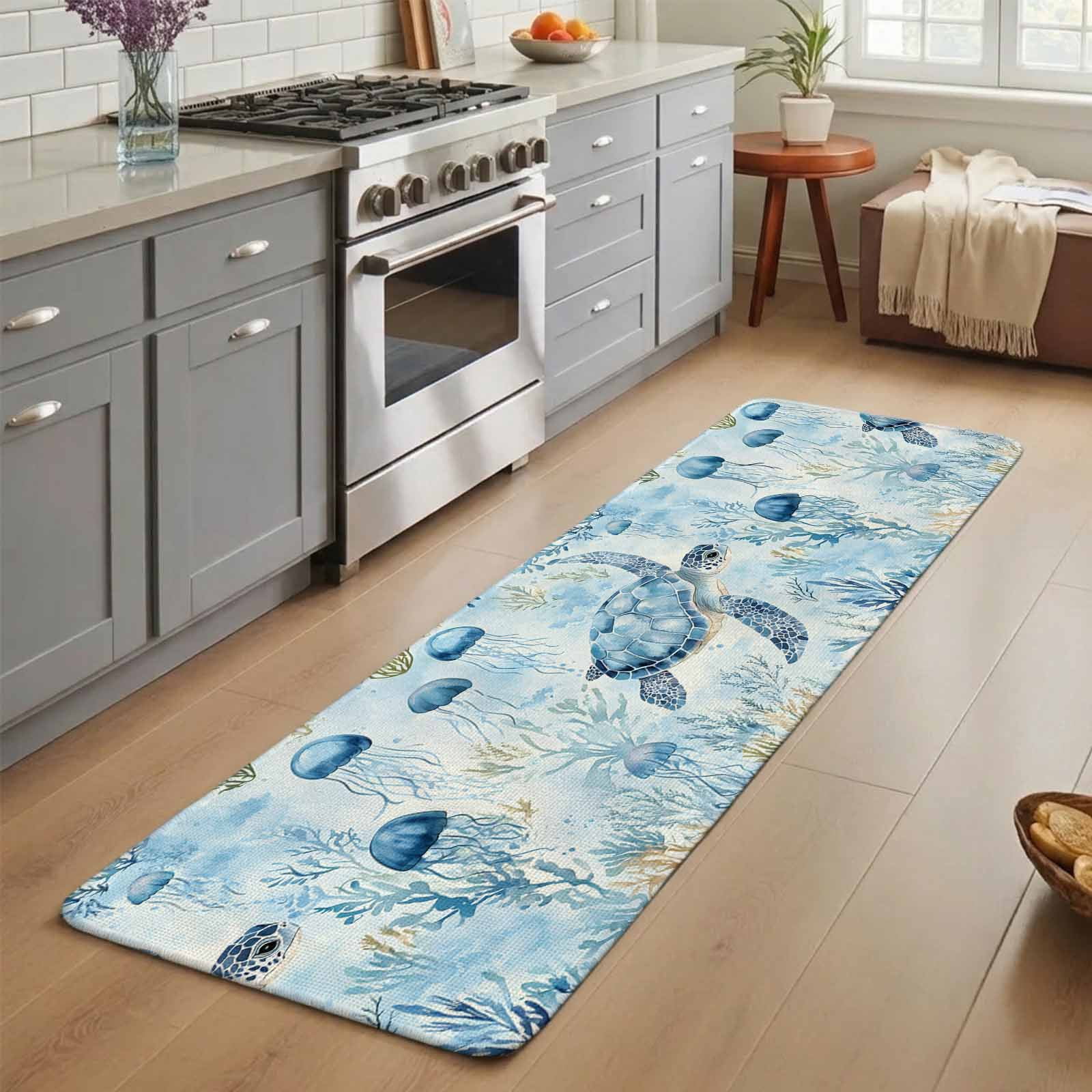Large Entryway Rug 31.5"x63", Blue Turtle Coastal Absorbent Non Slip ...