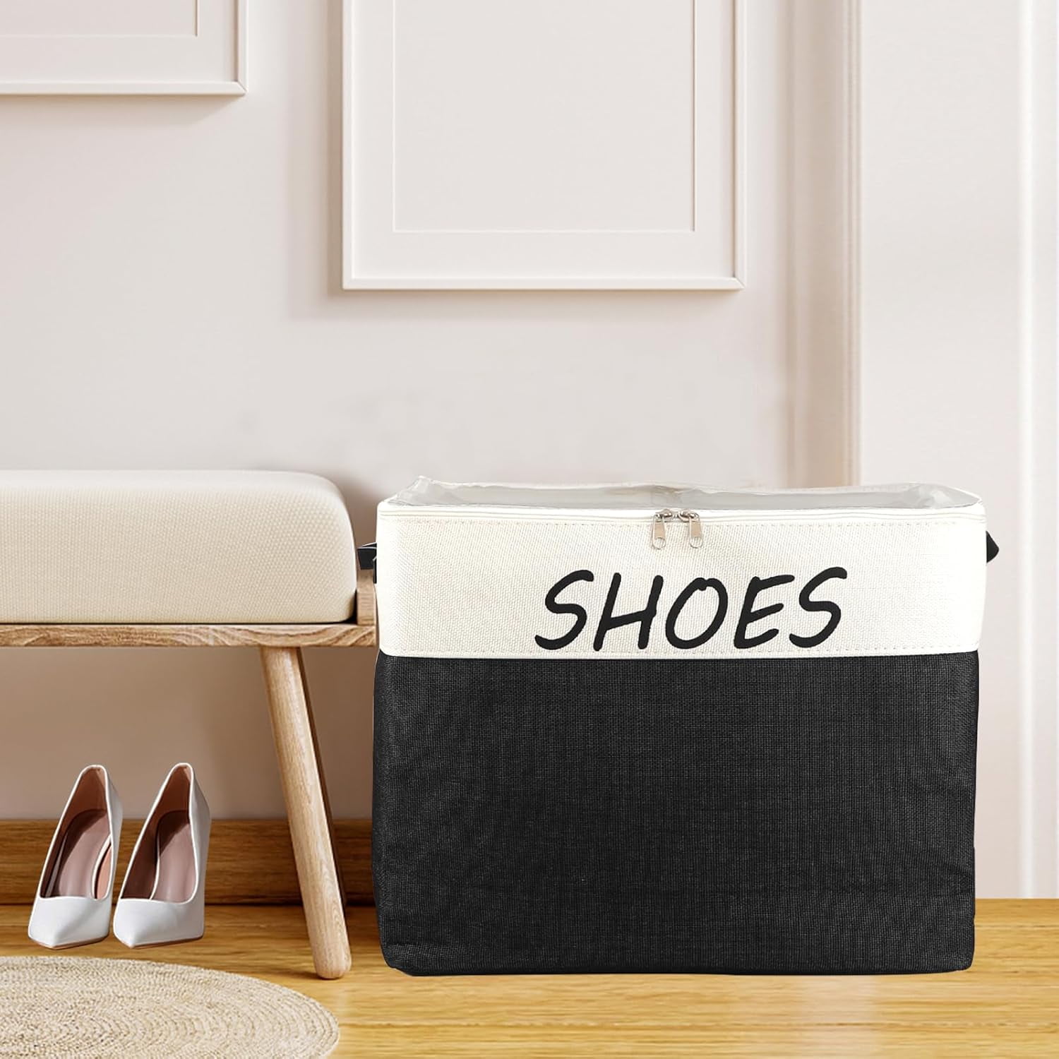 Large Entryway Shoe Storage Organizer with Cover, Foldable Mudroom Shoe ...
