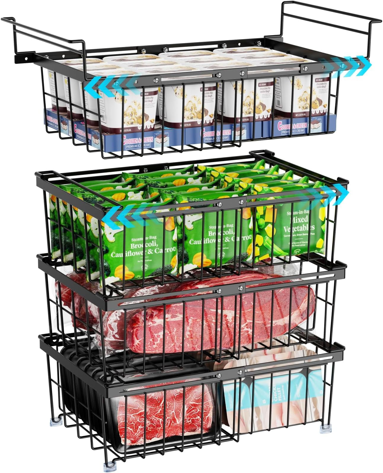 Large Expandable Freezer Organizer Bins - 4 Chest Freezer Organizer ...