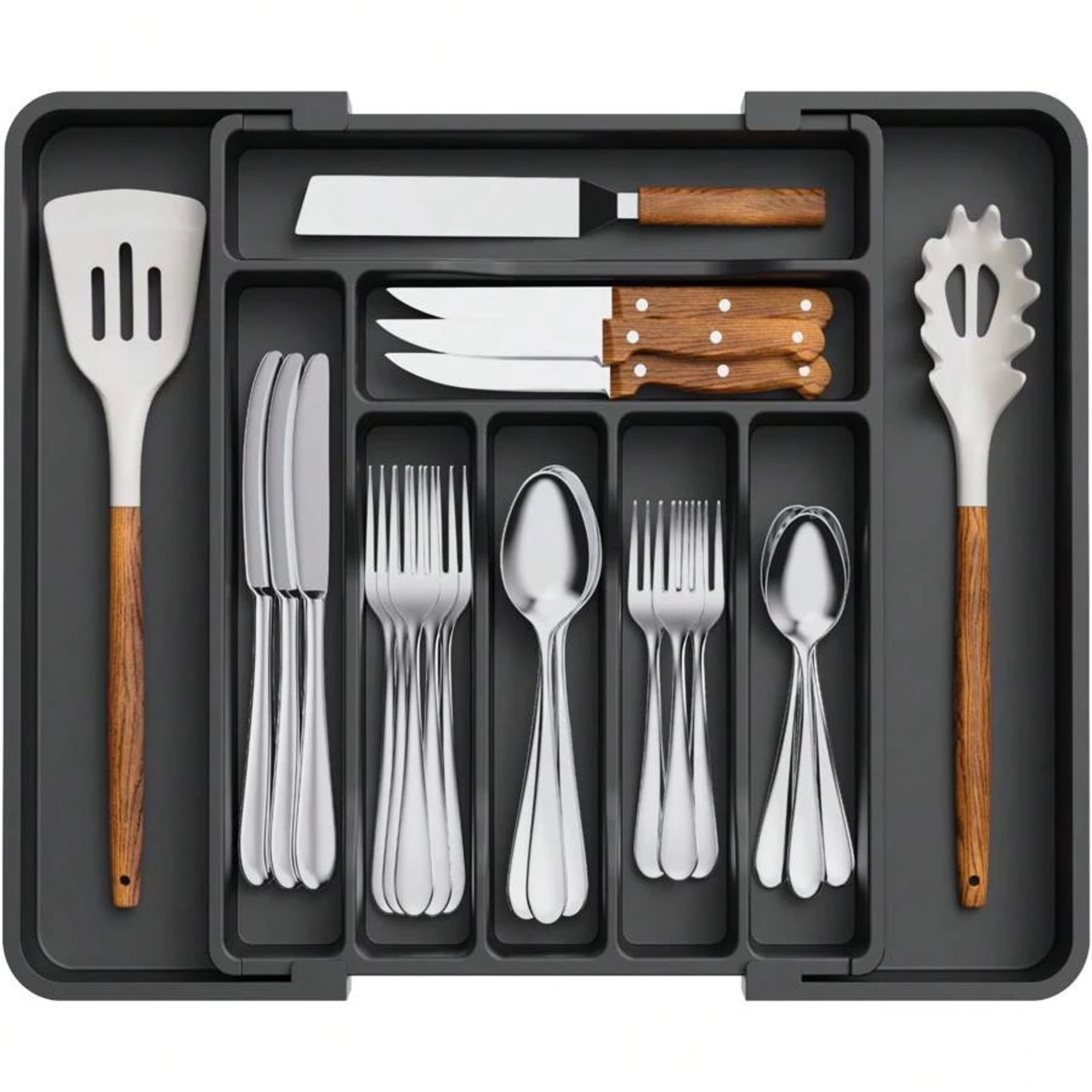 Large Expandable Silverware Drawer Organizer - Adjustable Plastic ...