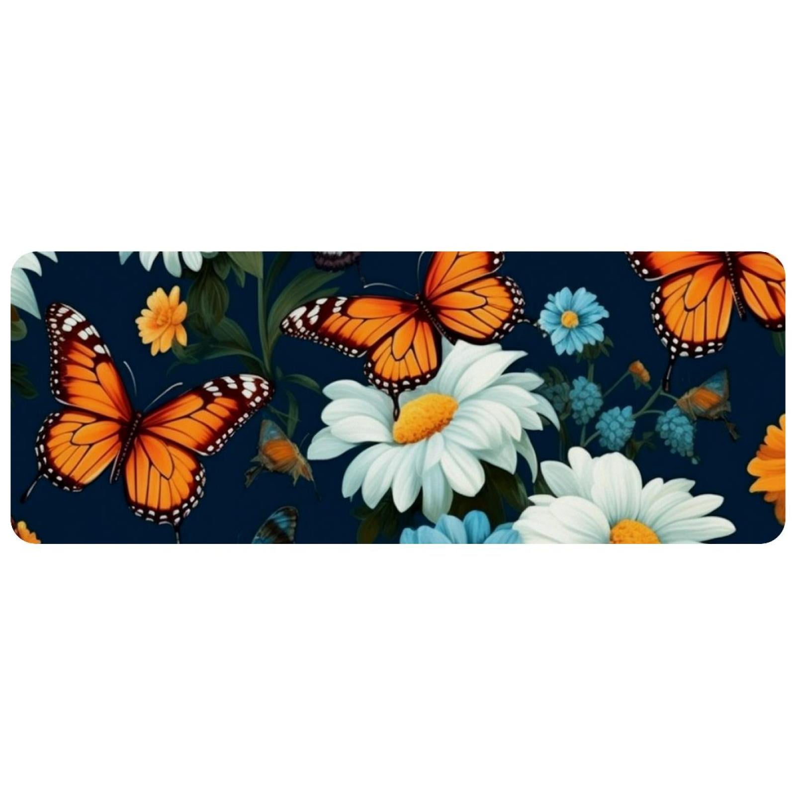 Large Extended Butterflies Flowers White Gaming Mouse Pad, XL Desk Mat ...