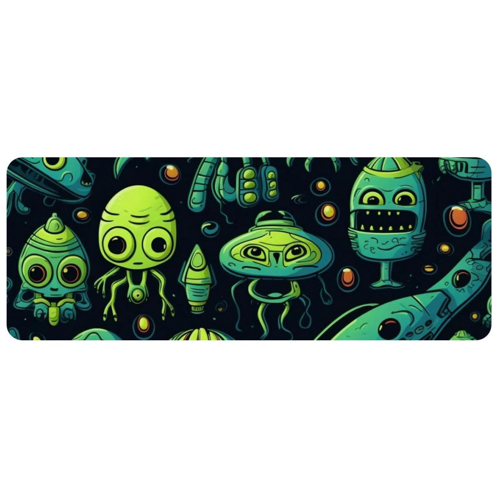 Large Extended Green Alien Cute Gaming Mouse Pad, XL Desk Mat Keyboard ...