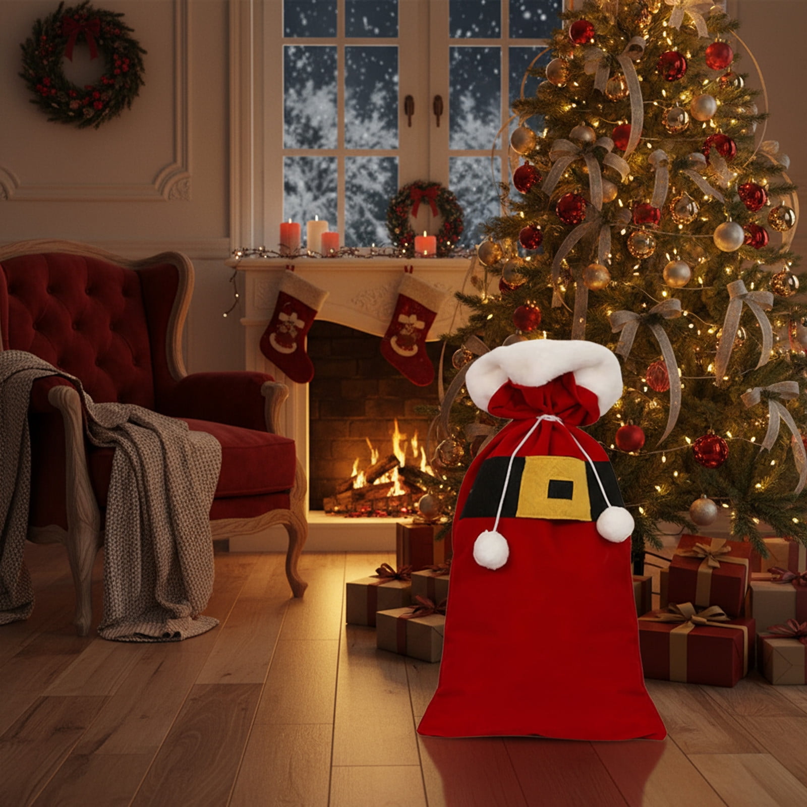 Large Fabric Christmas Santa Sacks, Red Velvet Santa Claus Bags with ...