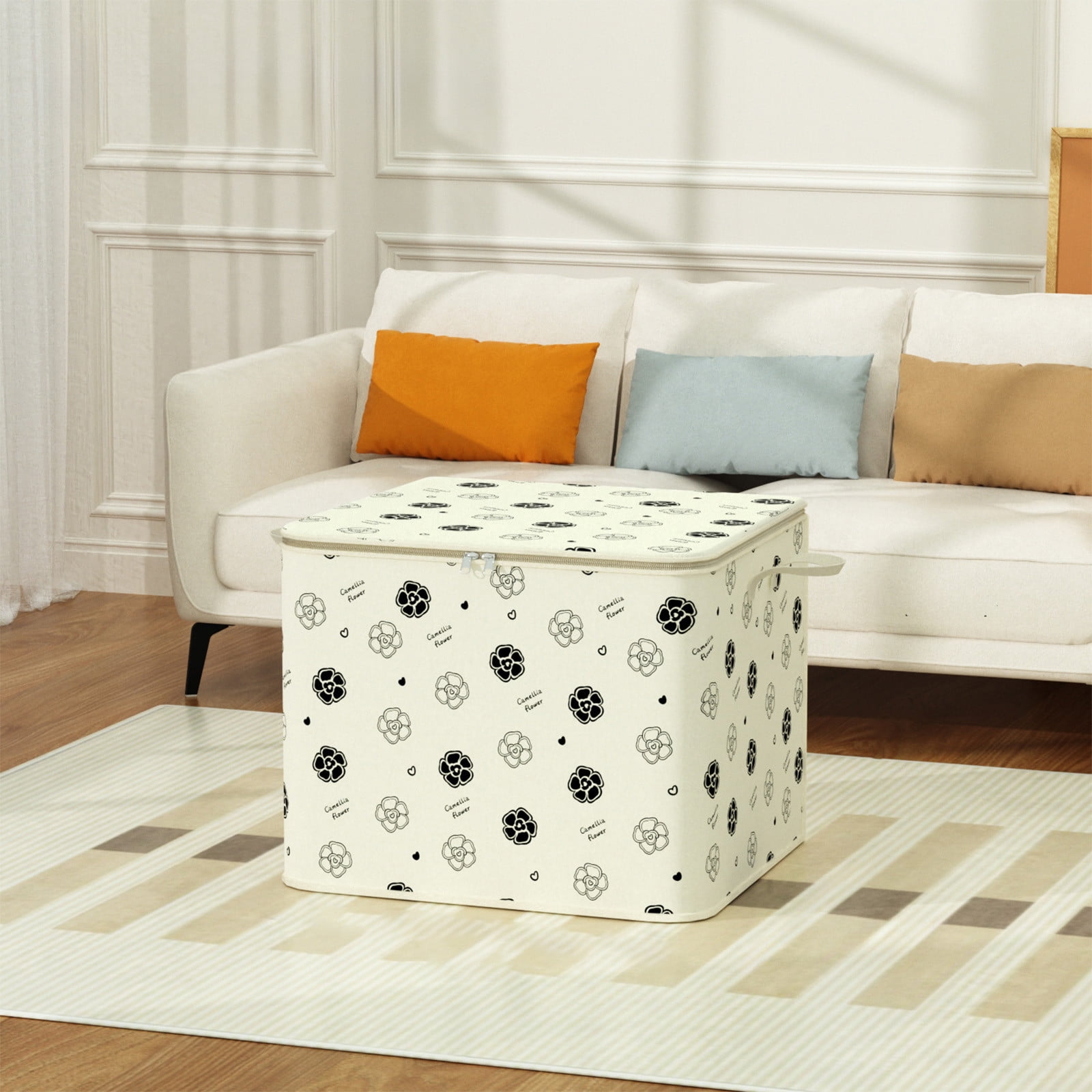 Large Fabric Storage Bins With Lids, White Polka Dot Storage Boxes With ...