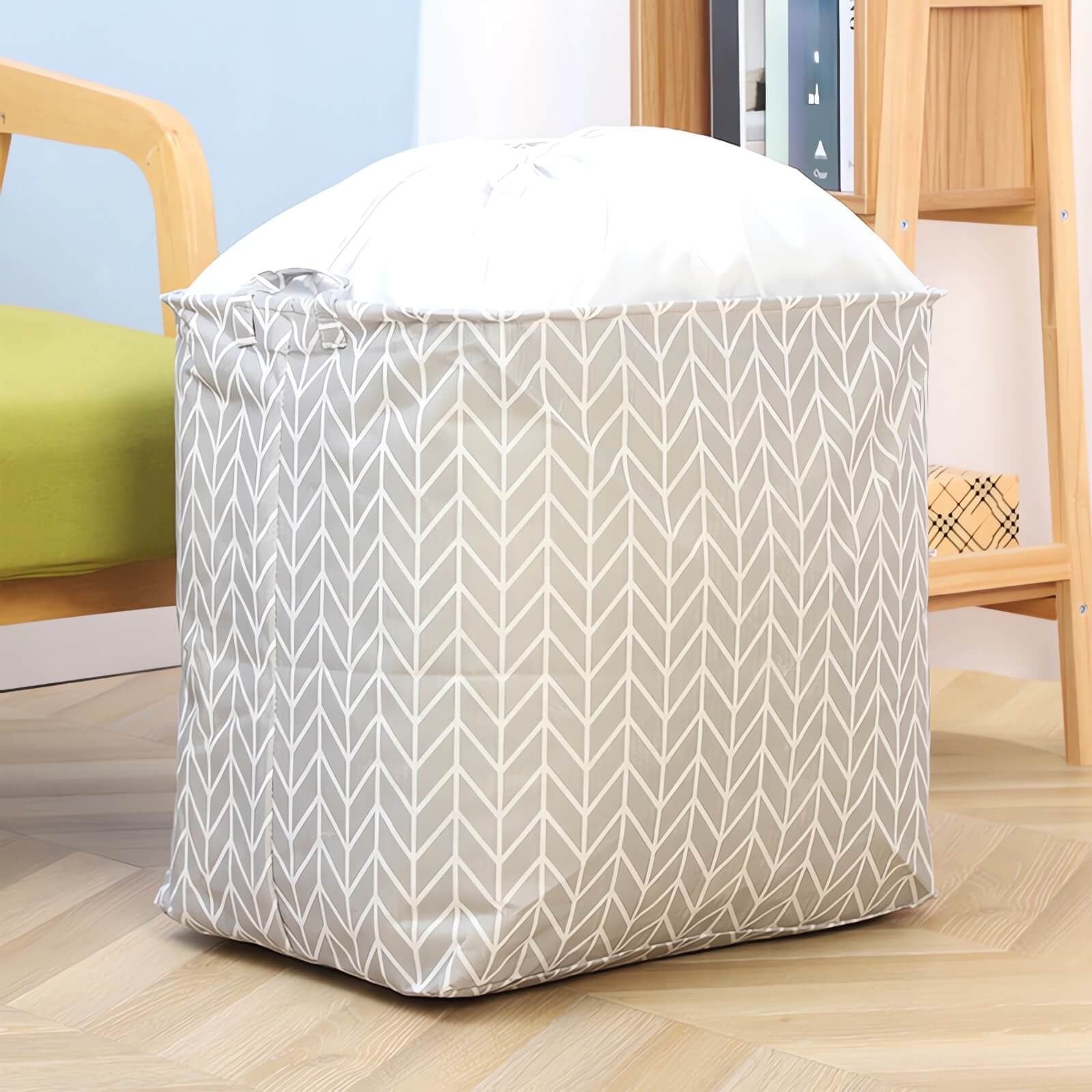 Large Fabric Storage Box with Drawstring - 100L Capacity Foldable Quilt ...