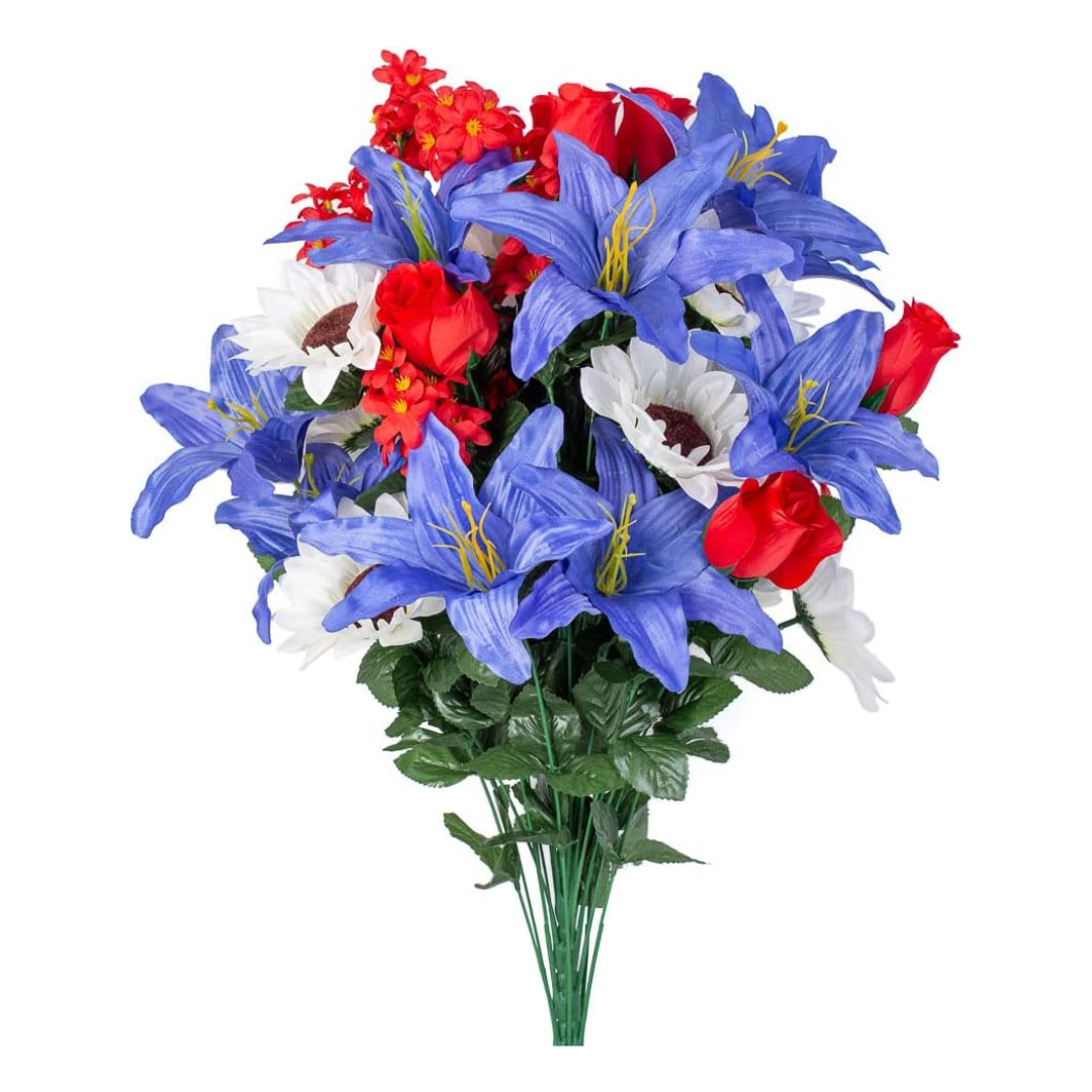Large Fake Red Rose, White Sunflower and Blue Lily Rose Bush for Spring ...