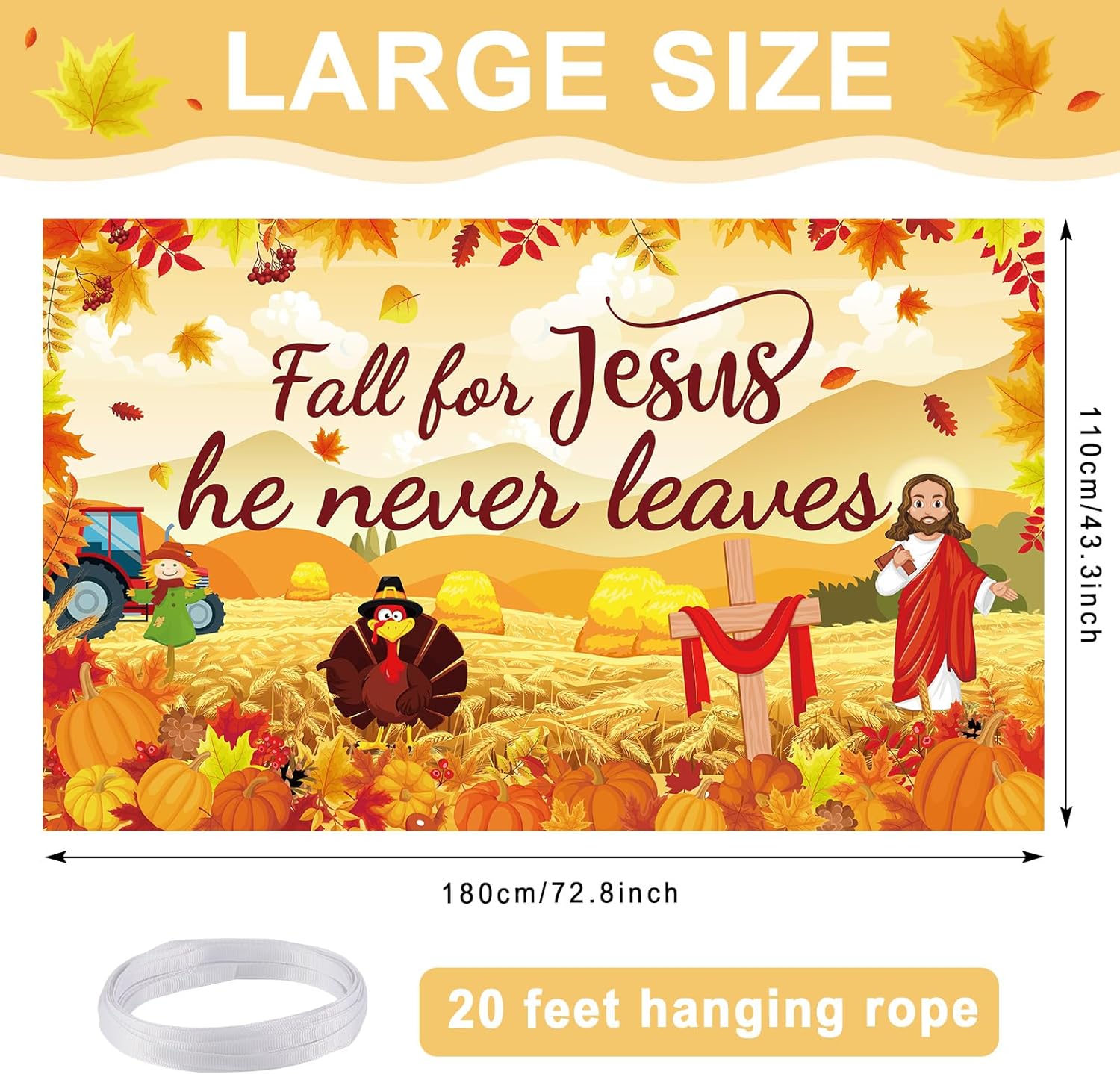 Large Fall For Jesus Banner Decorations Fall For Jesus He Never Leaves ...