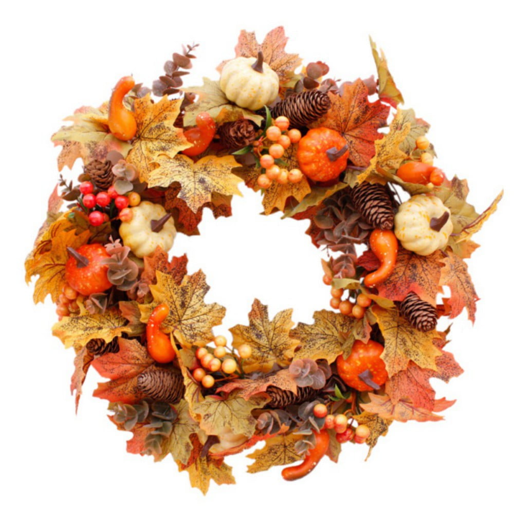 Large Fall Maple Leaf Decor Wreath with Berries & Pumpkin for Autumn ...