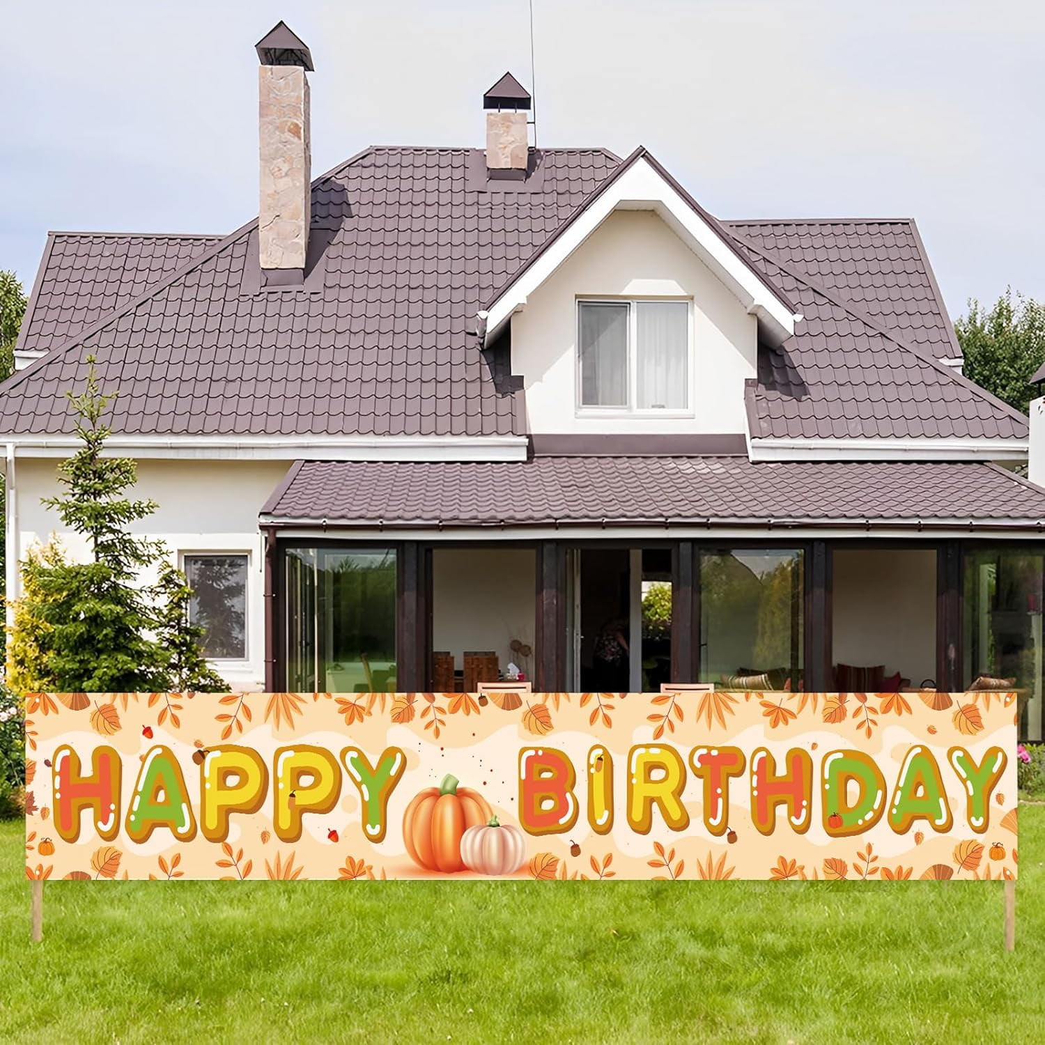Large Fall Theme Happy Birthday Banner, Fall Pumpkin Themed Birthday ...