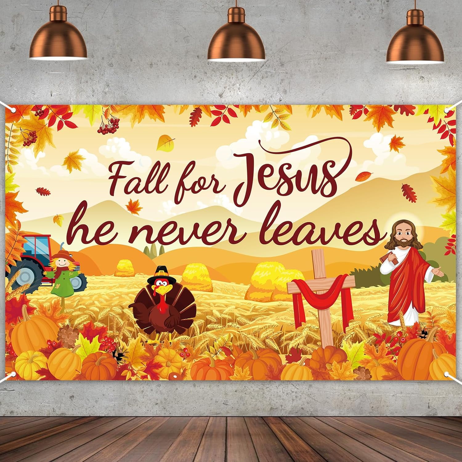 Large Fall for Jesus Banner Decorations Fall for Jesus He Never Leaves ...