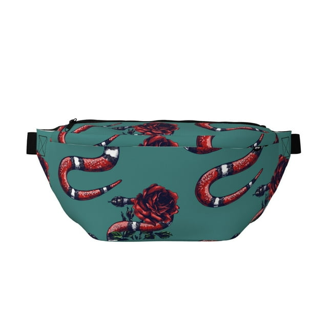 Large Fanny Packs for Women Men Cross Body - Rustic Cartoon Snake Red ...