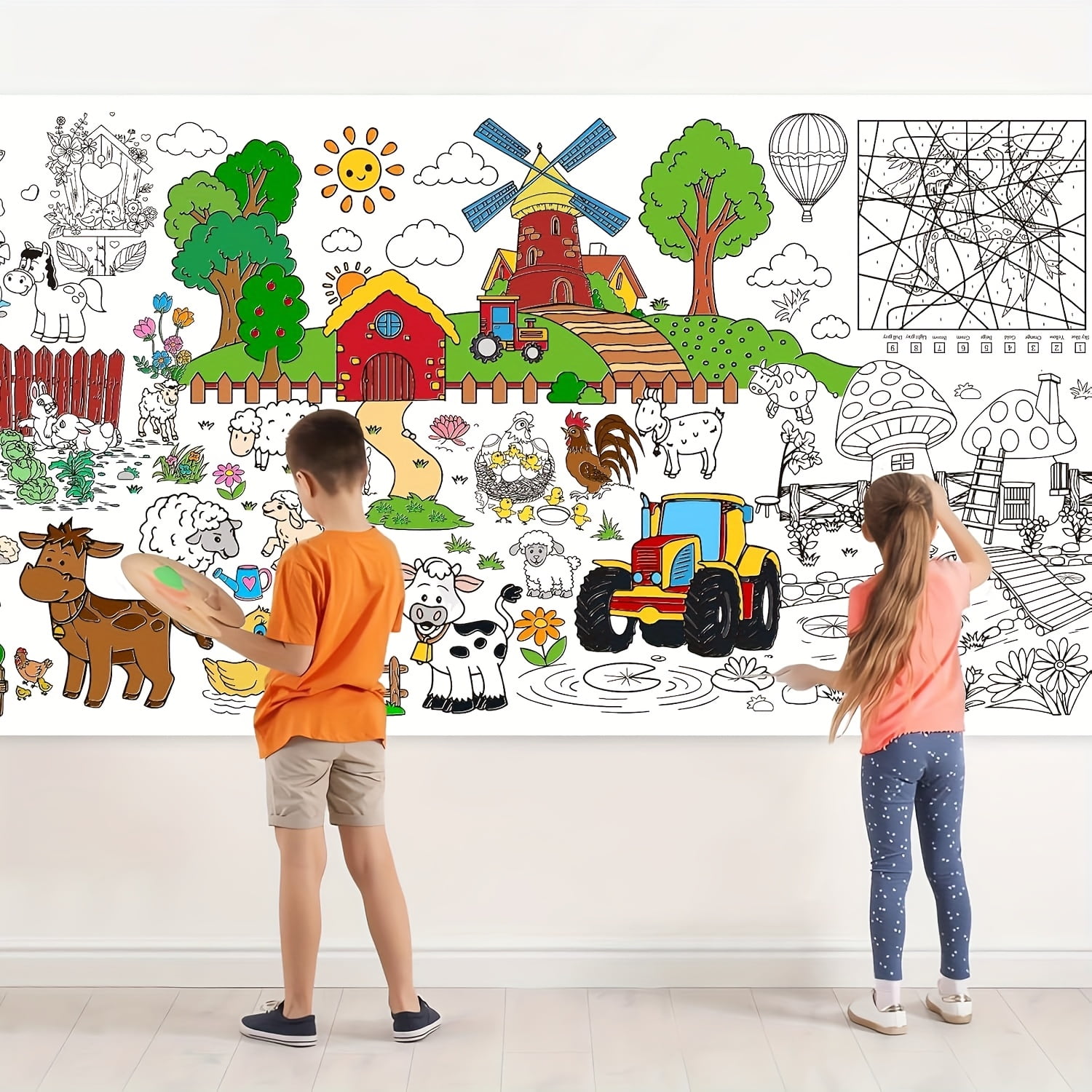 Large Farm-Themed Coloring Poster for Youngsters - Educational & Fun ...
