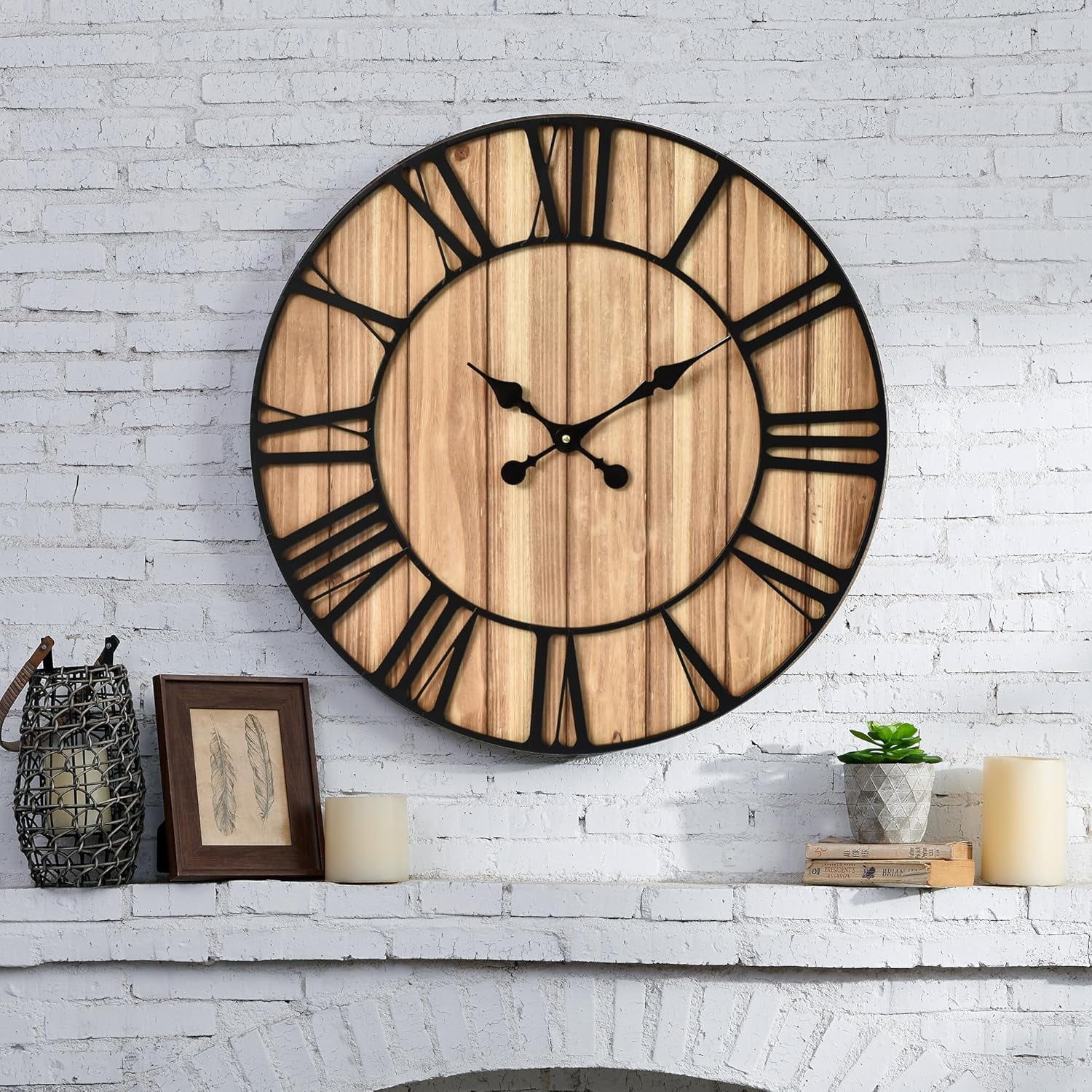 Large Farmhouse Wall Clock 24 Inches Decorative Big Wall Clock for ...