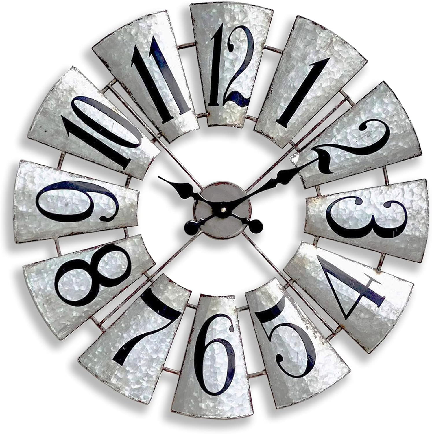 Large Farmhouse Wall Clock, 27 Inch Galvanized Windmill Metal Clock ...