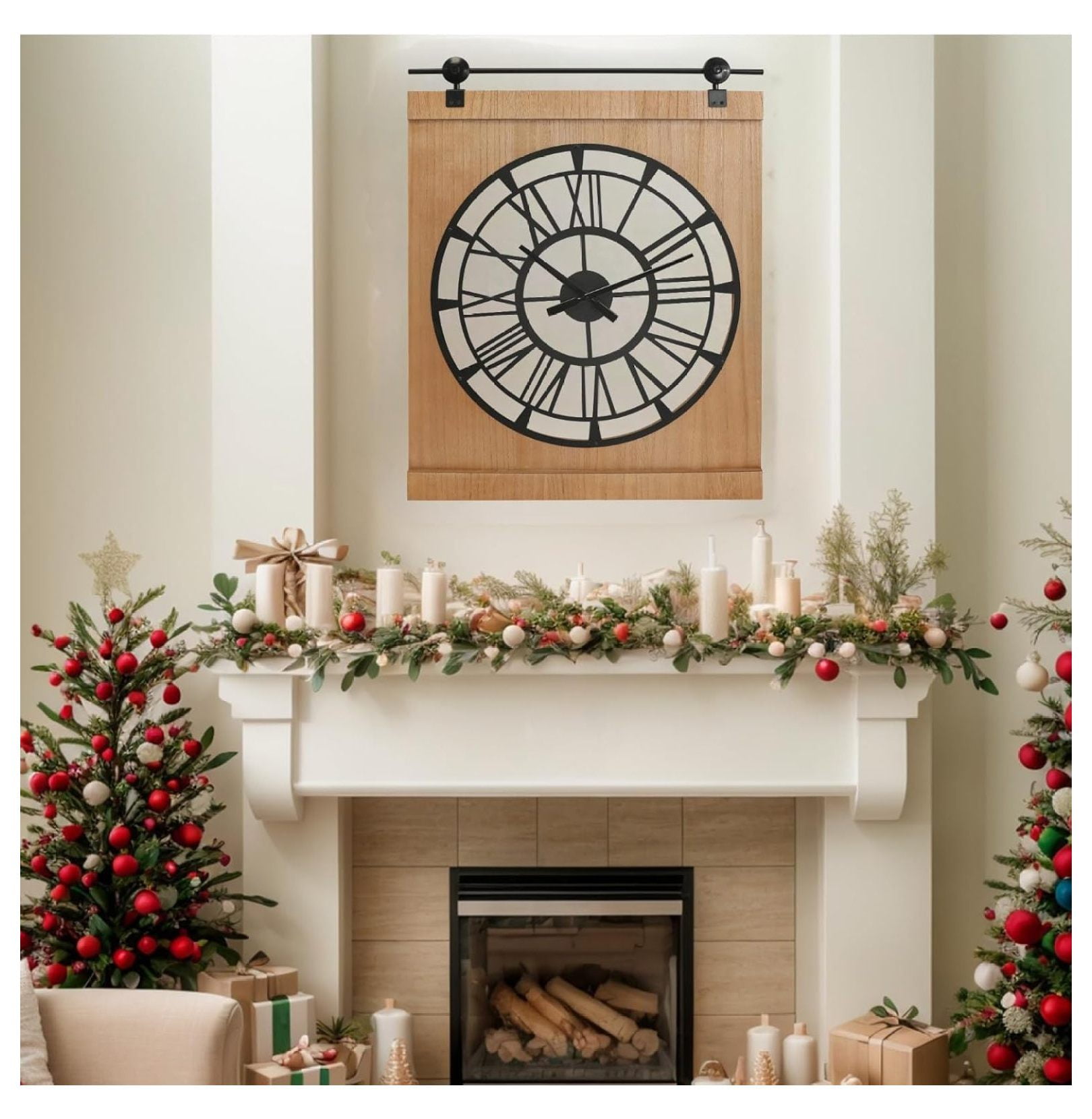 Large Farmhouse Wall Clock,Rustic Barn Door Wall Clocks for Living Room ...