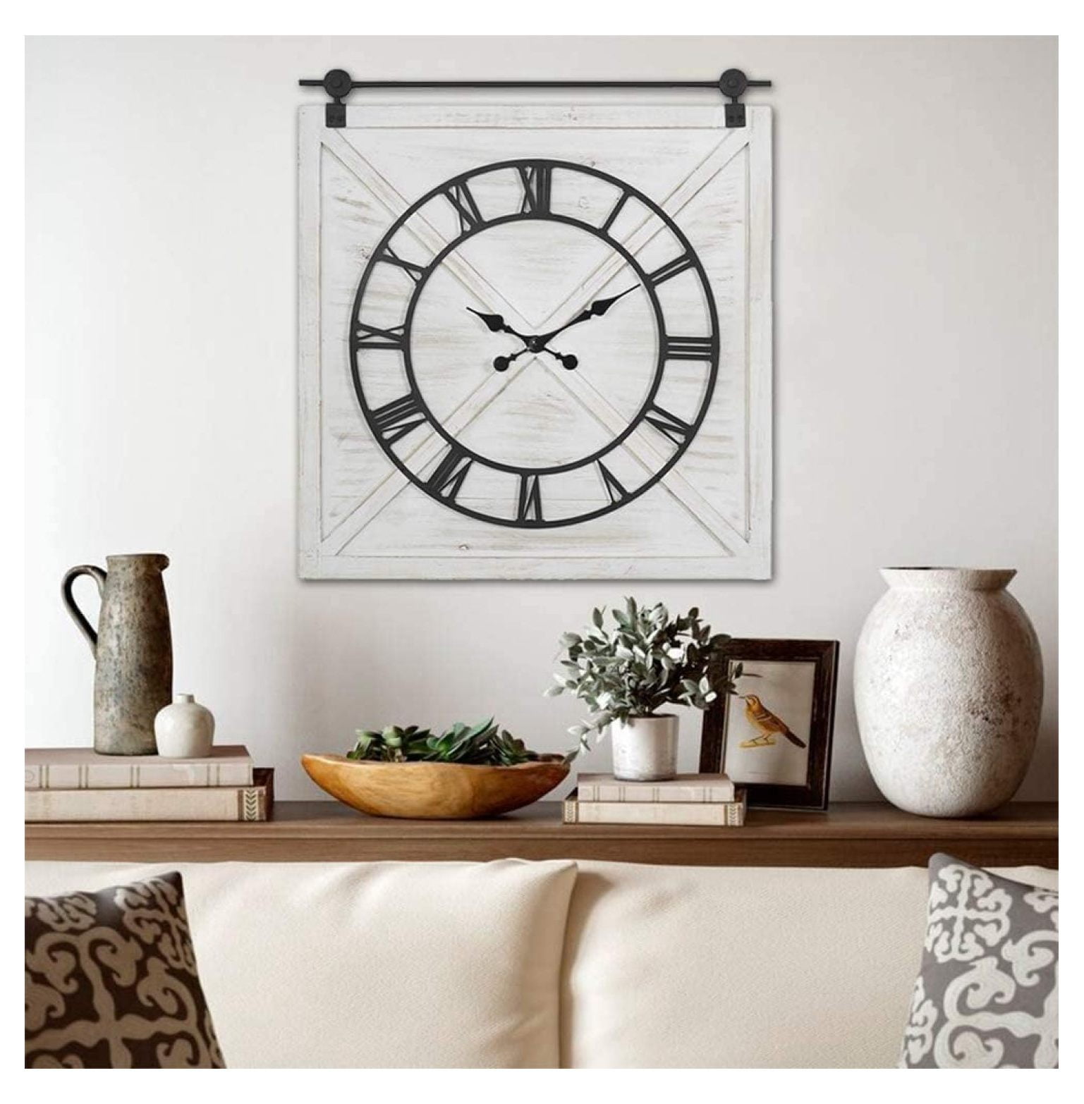 Large Farmhouse Wall Clock,Rustic Barn Door Wall Clocks for Living Room ...